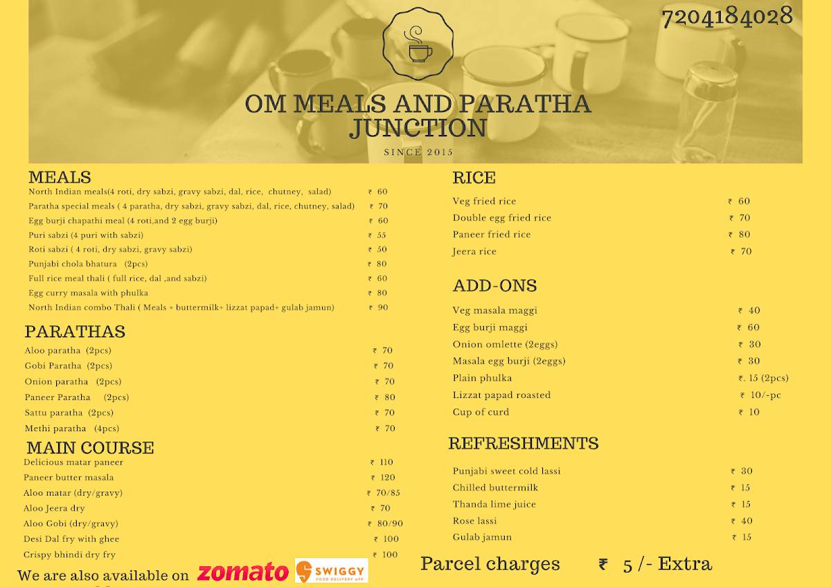 Menu at Om meals Paratha and lassi junction, Bengaluru