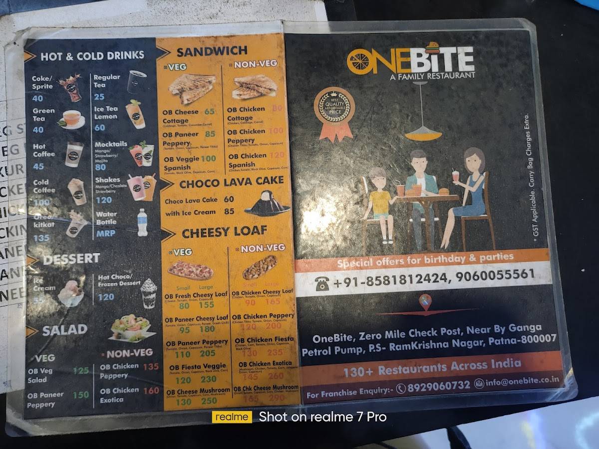 Menu at OneBite Zero Mile Patna, Patna