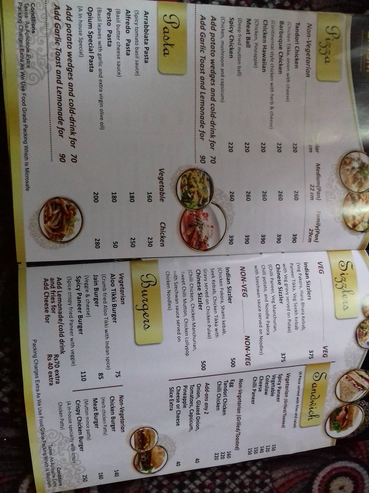 Menu at Opium Restaurant, Jhansi