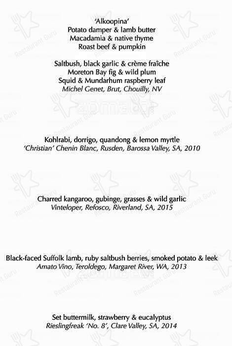 Menu at Restaurant Orana, Adelaide