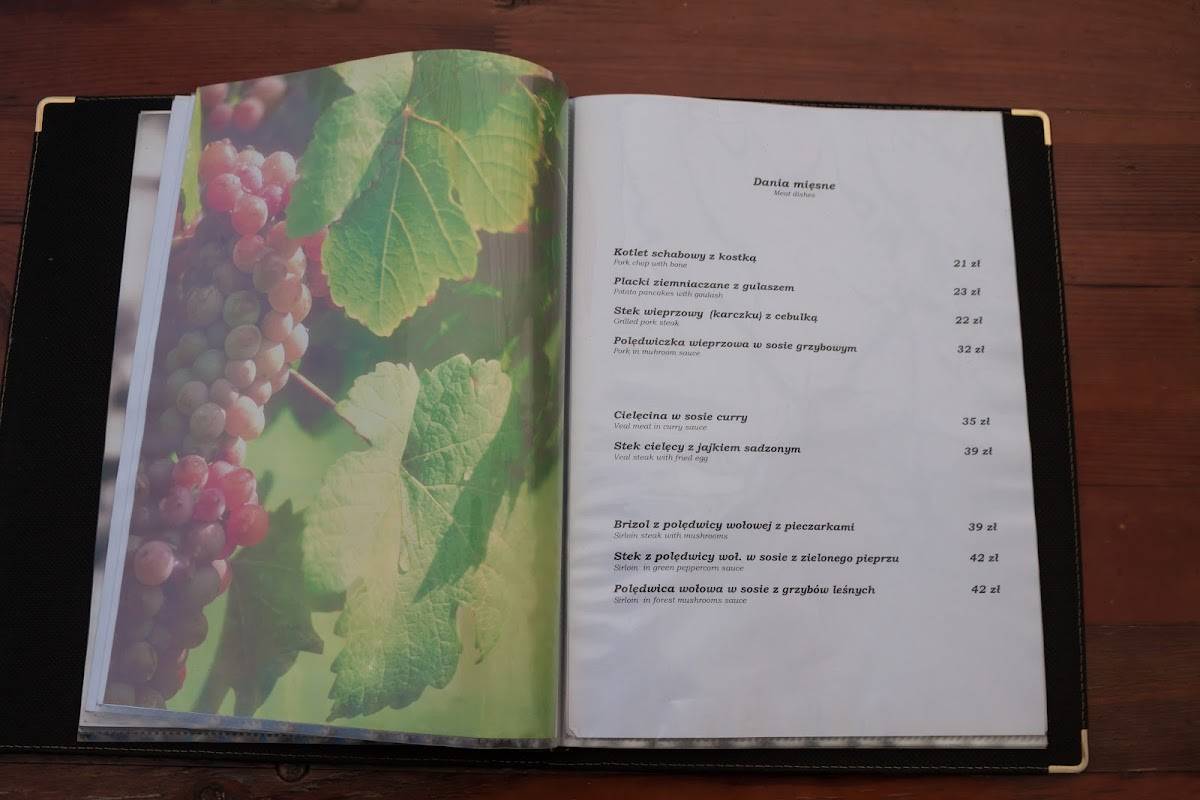 Menu at Orbit restaurant, Kraków