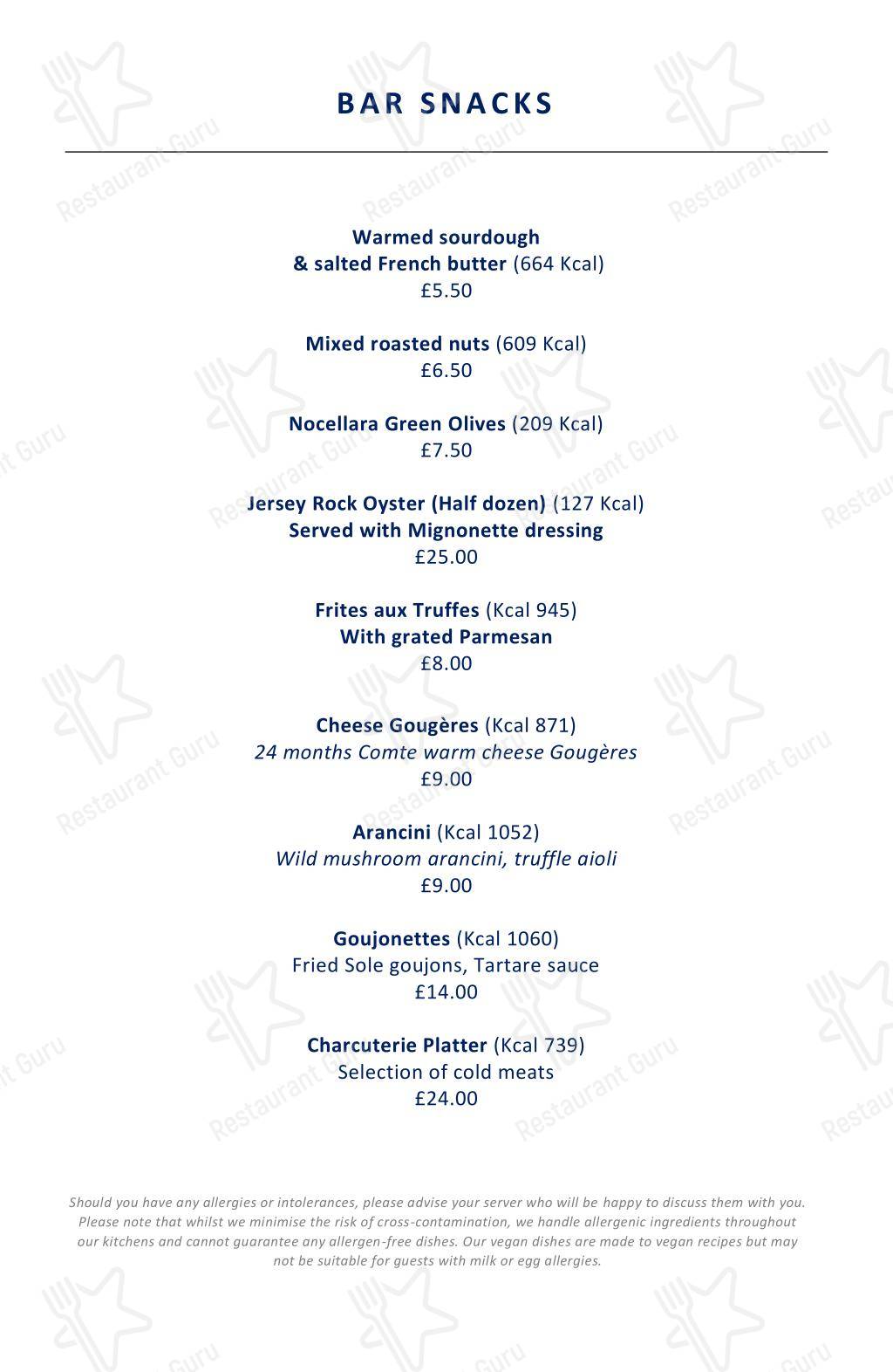 Menu at Orelle restaurant, Birmingham