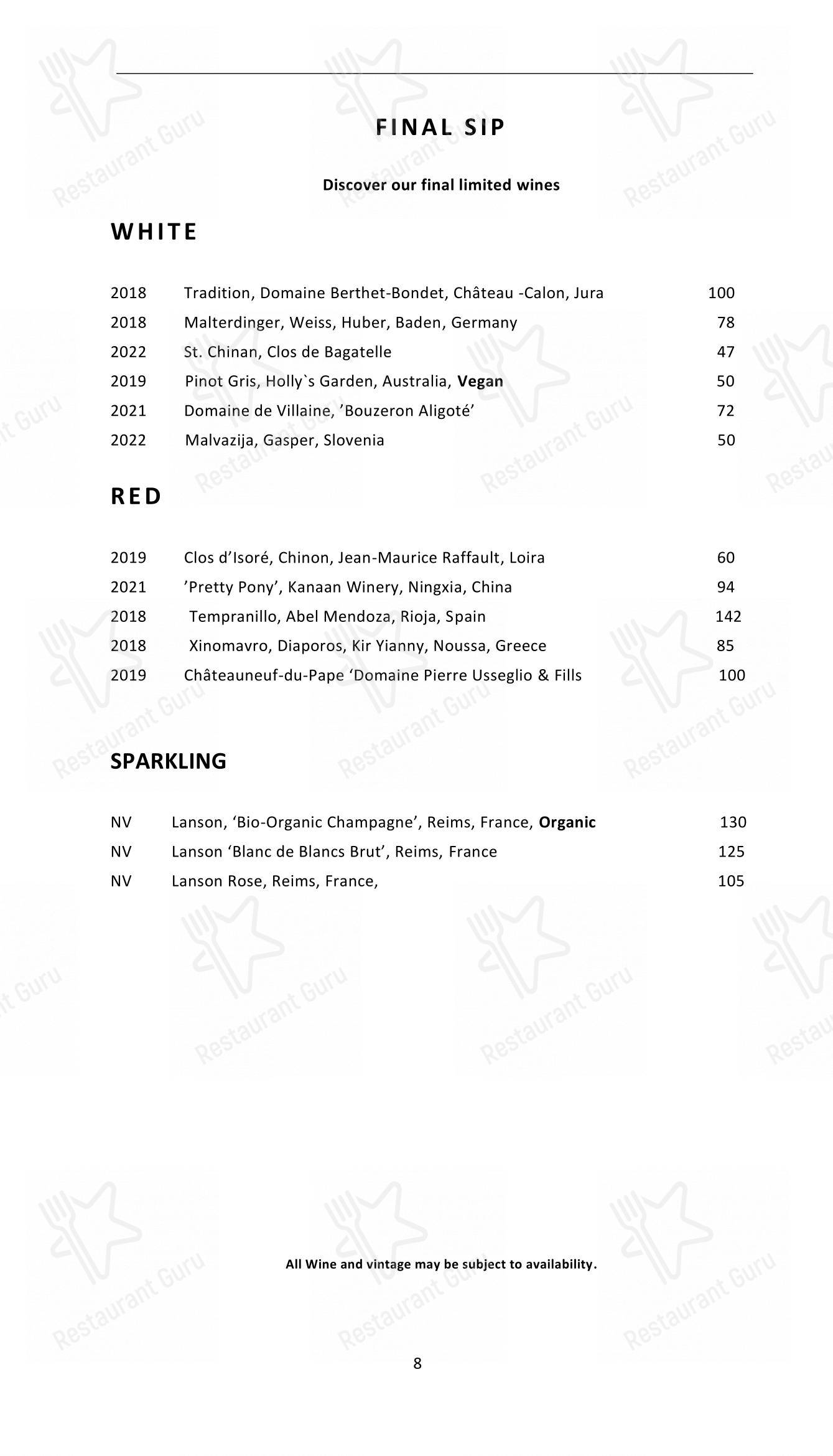 Menu at Orelle restaurant, Birmingham