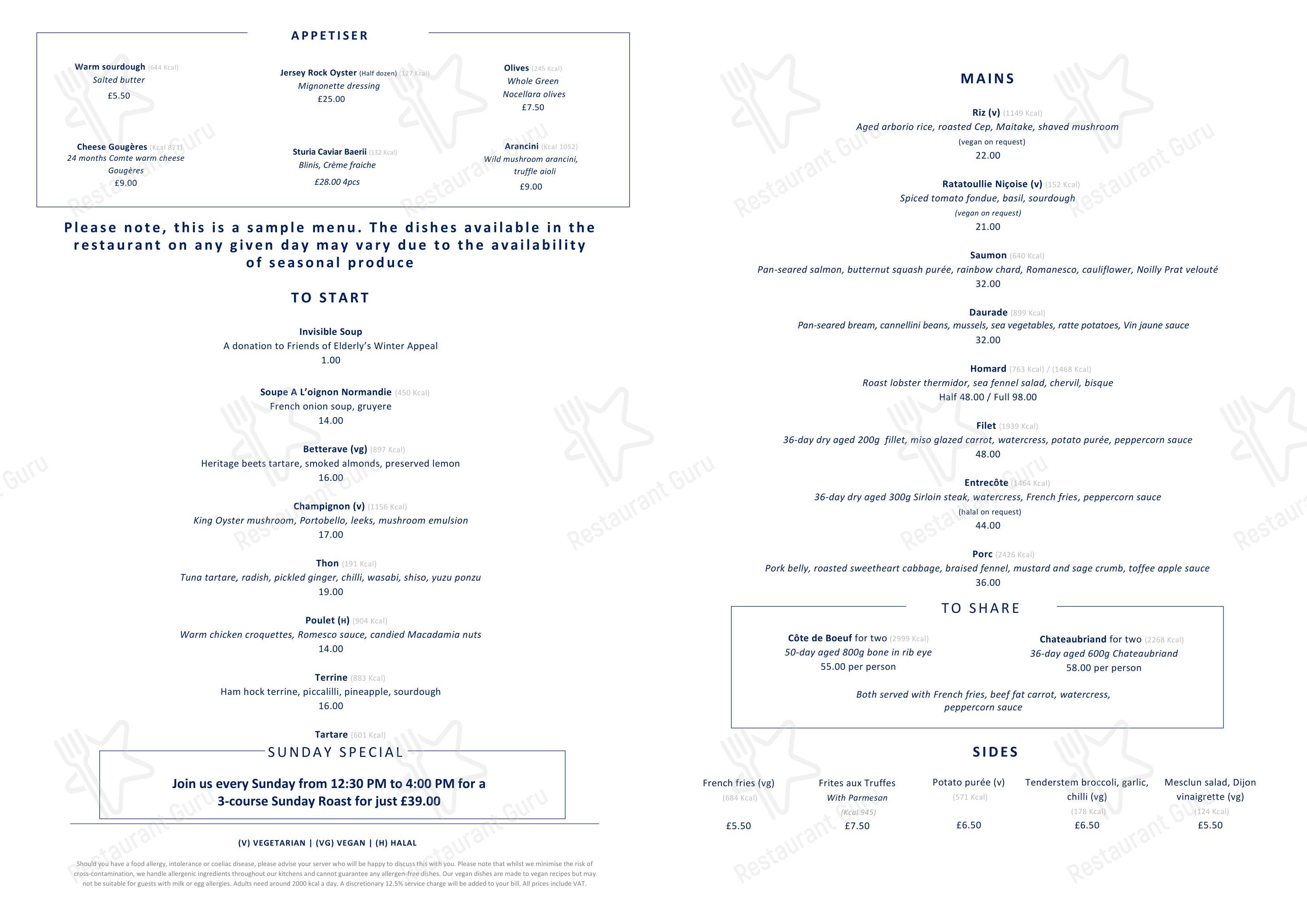 Menu at Orelle restaurant, Birmingham