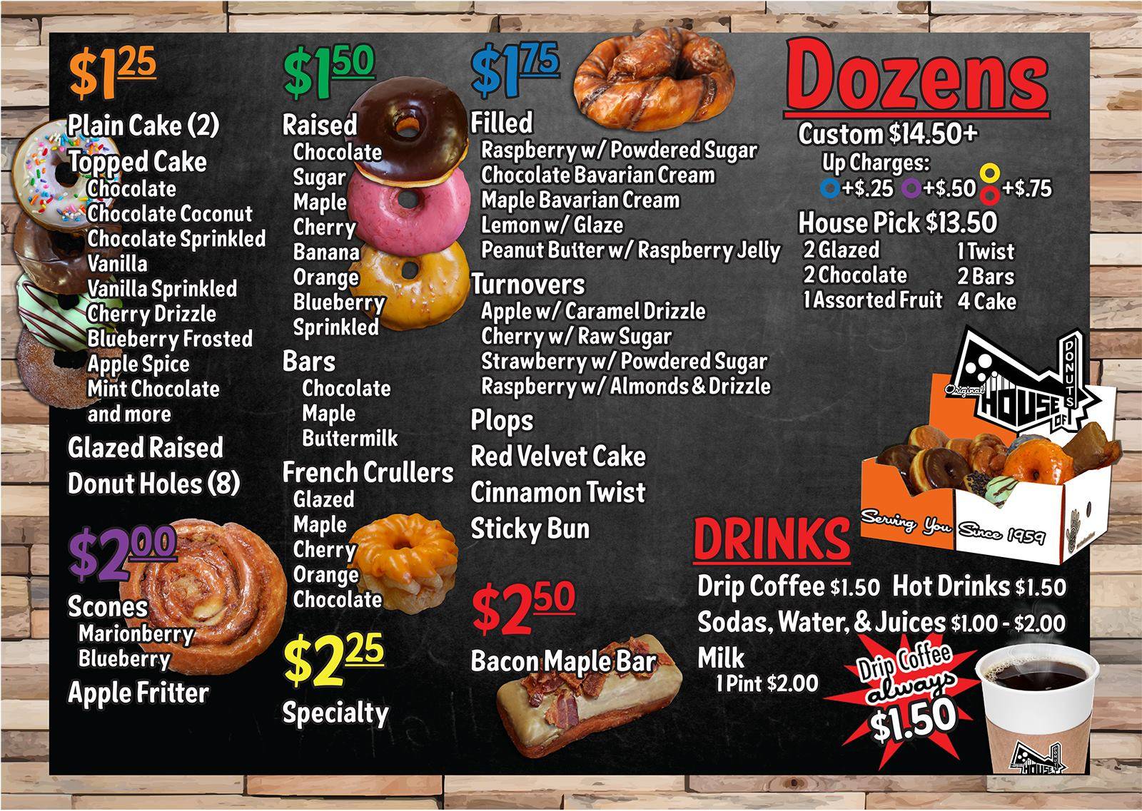 Carta del restaurante Original House of Donuts, Puyallup