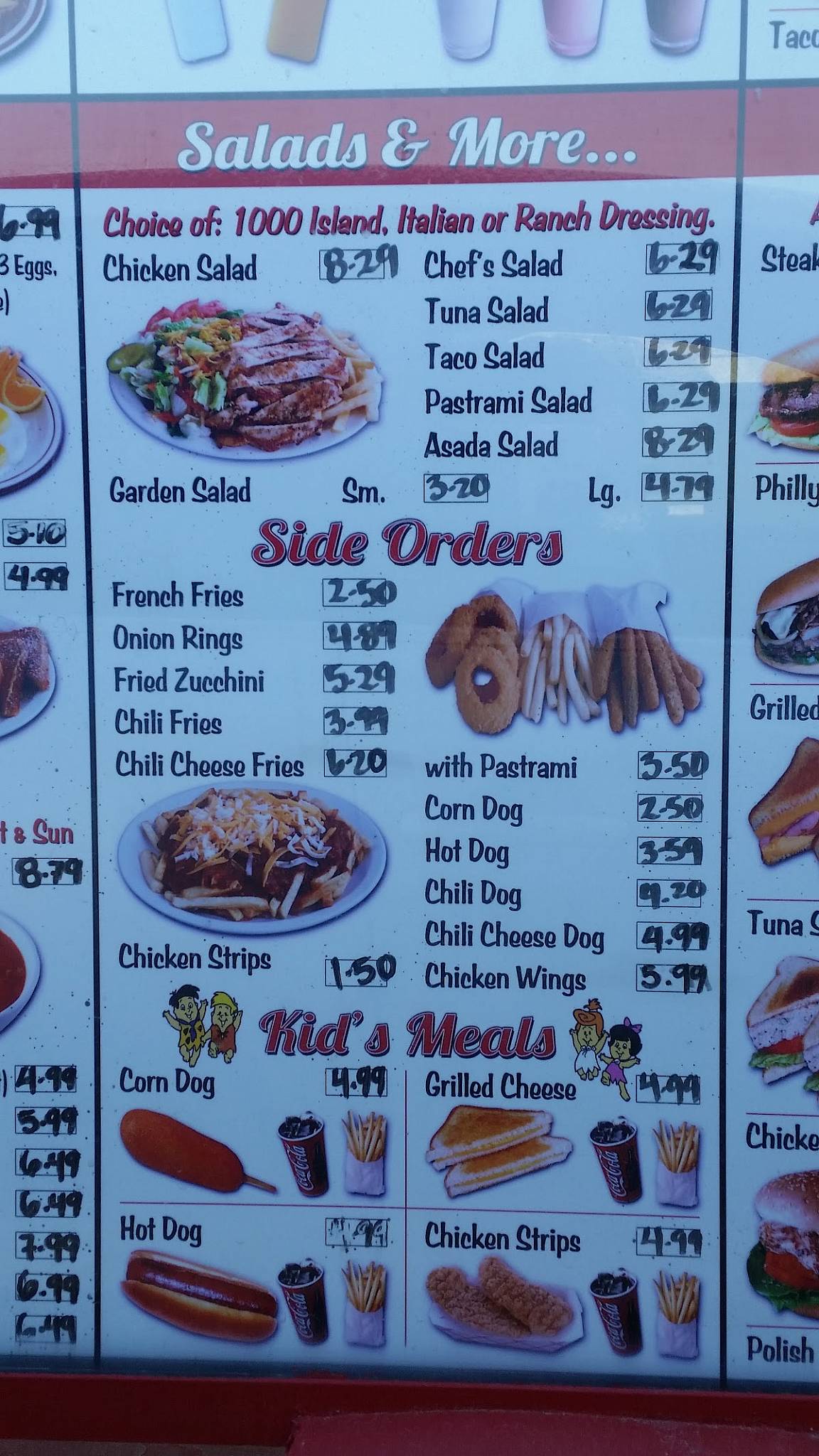 Menu at Ortega's Charburgers restaurant, Bakersfield