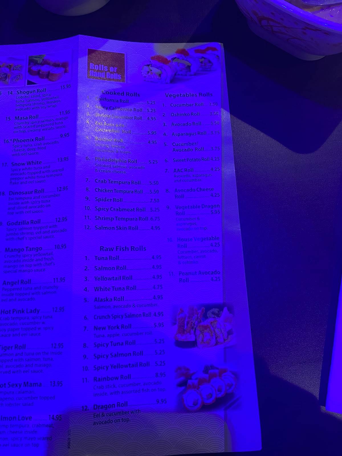 Menu at Osaka restaurant, Helena