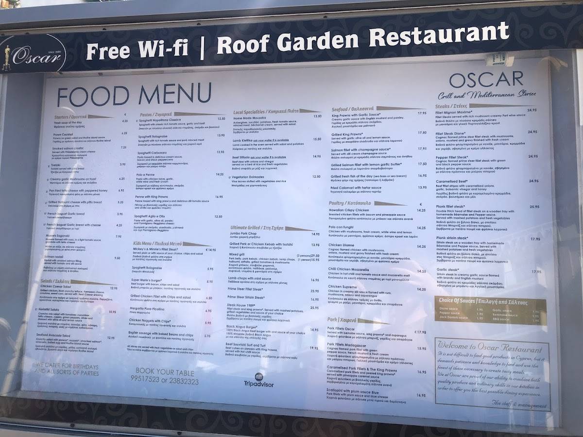 Menu at Oscar Family Restaurant, Protaras, 229W+2RX