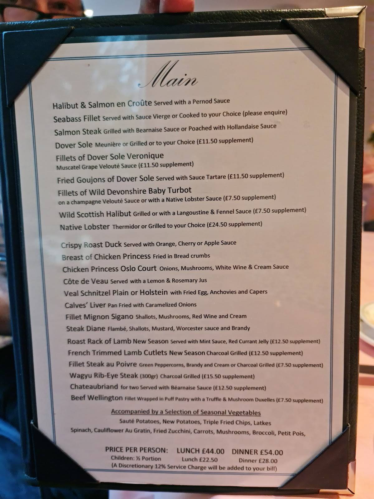 Menu at Oslo Court Restaurant, London