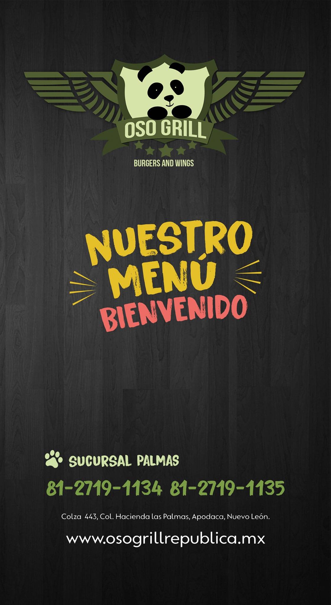 Carta del restaurante Oso Grill Palmas, Apodaca