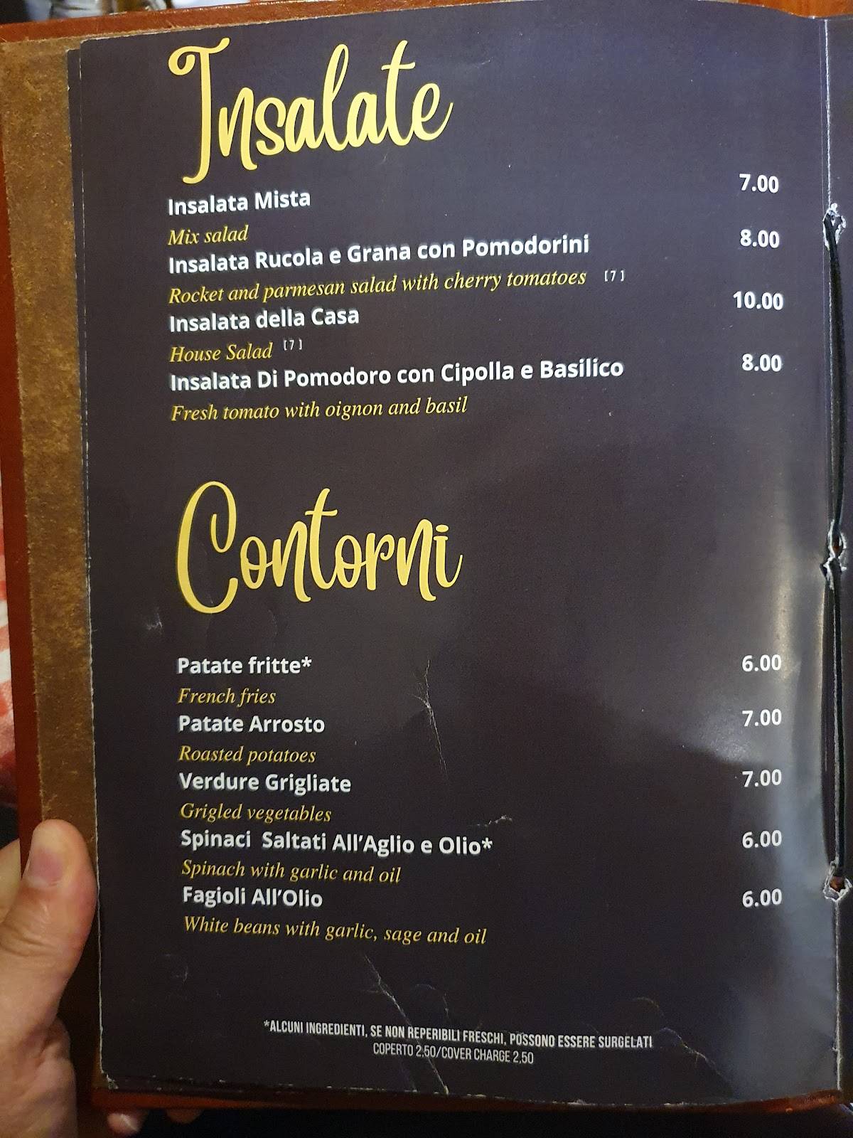 Carta de parrilla Osteria Dell'Osso, Florencia