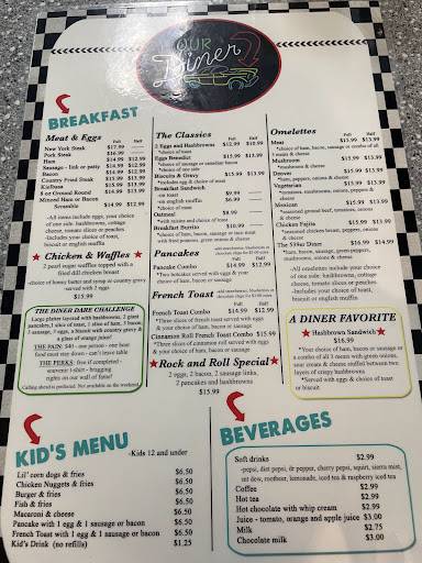 Menu at Our Diner cafe, Bellingham
