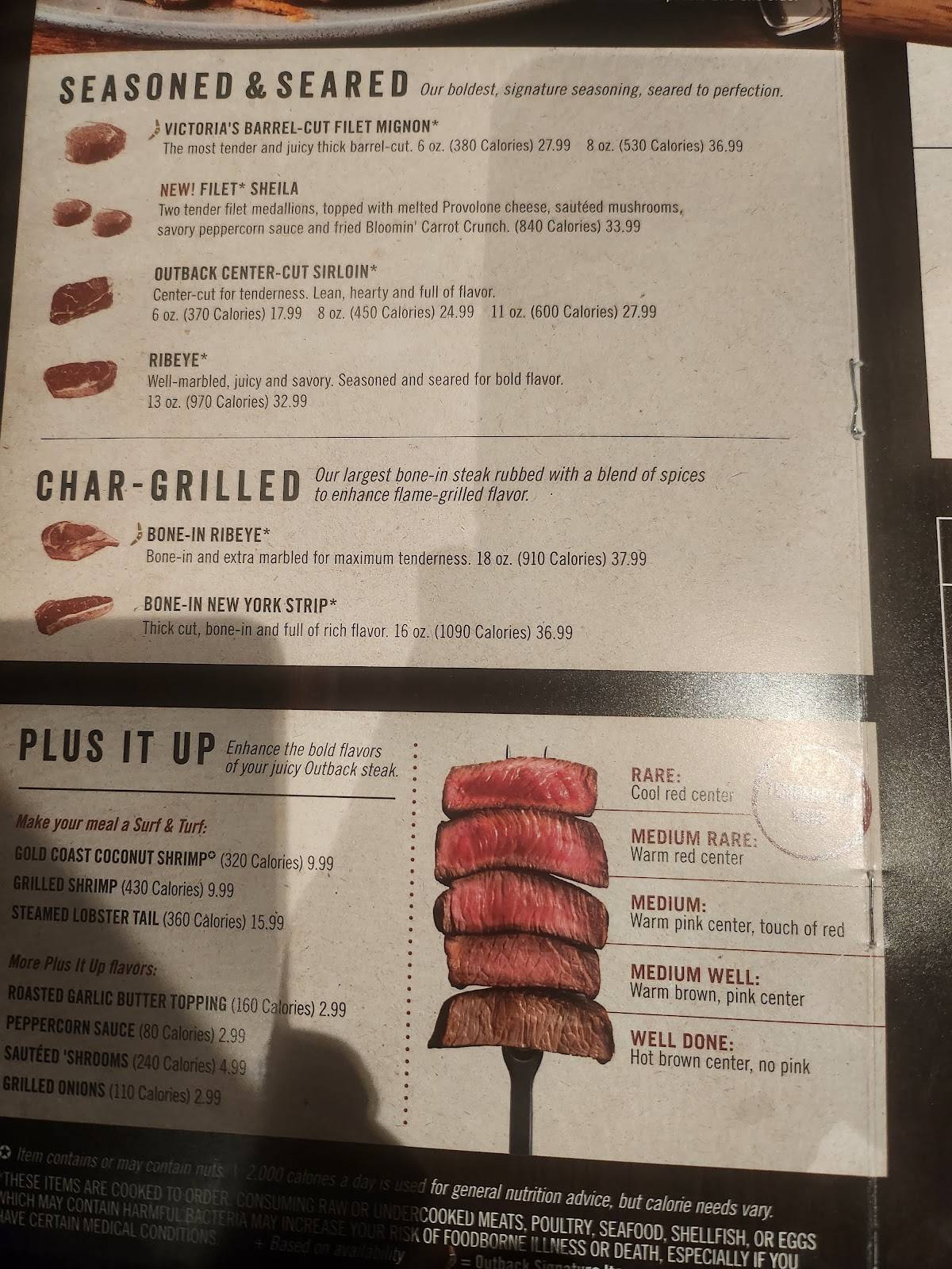 Menu at Outback Steakhouse, Anchorage, 101 W 34th Ave
