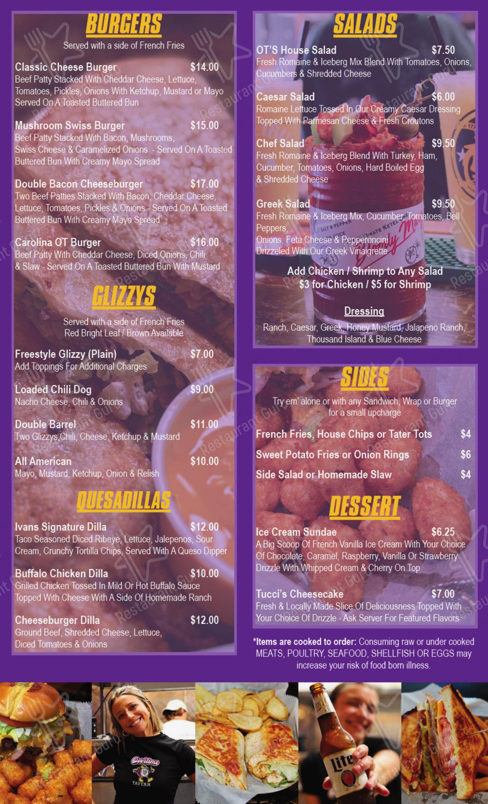 Menu at Overtime Tavern pub & bar, Greenville