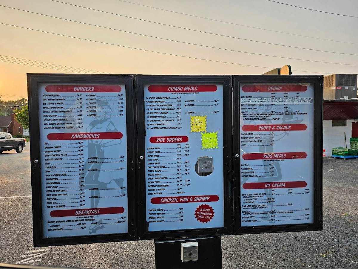 Menu at Wonder Whip restaurant, Owensboro, E 4th St