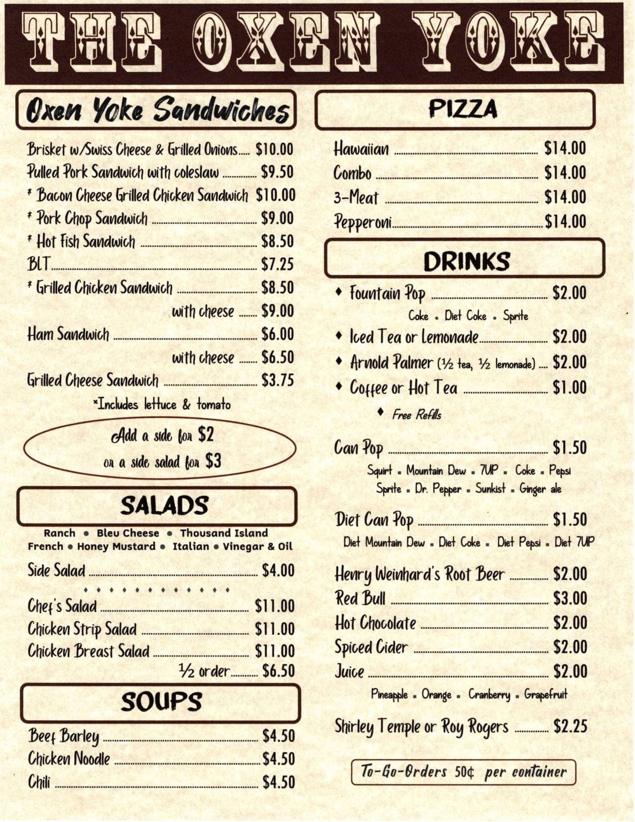 Menu at Oxen Yoke Inn pub & bar, Utica