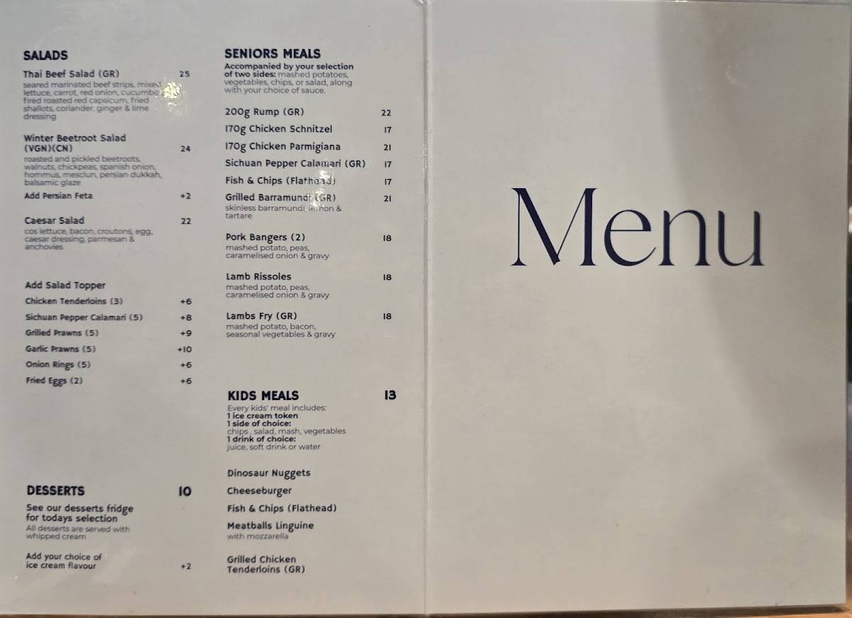 Menu at Oxenford Tavern restaurant, Oxenford
