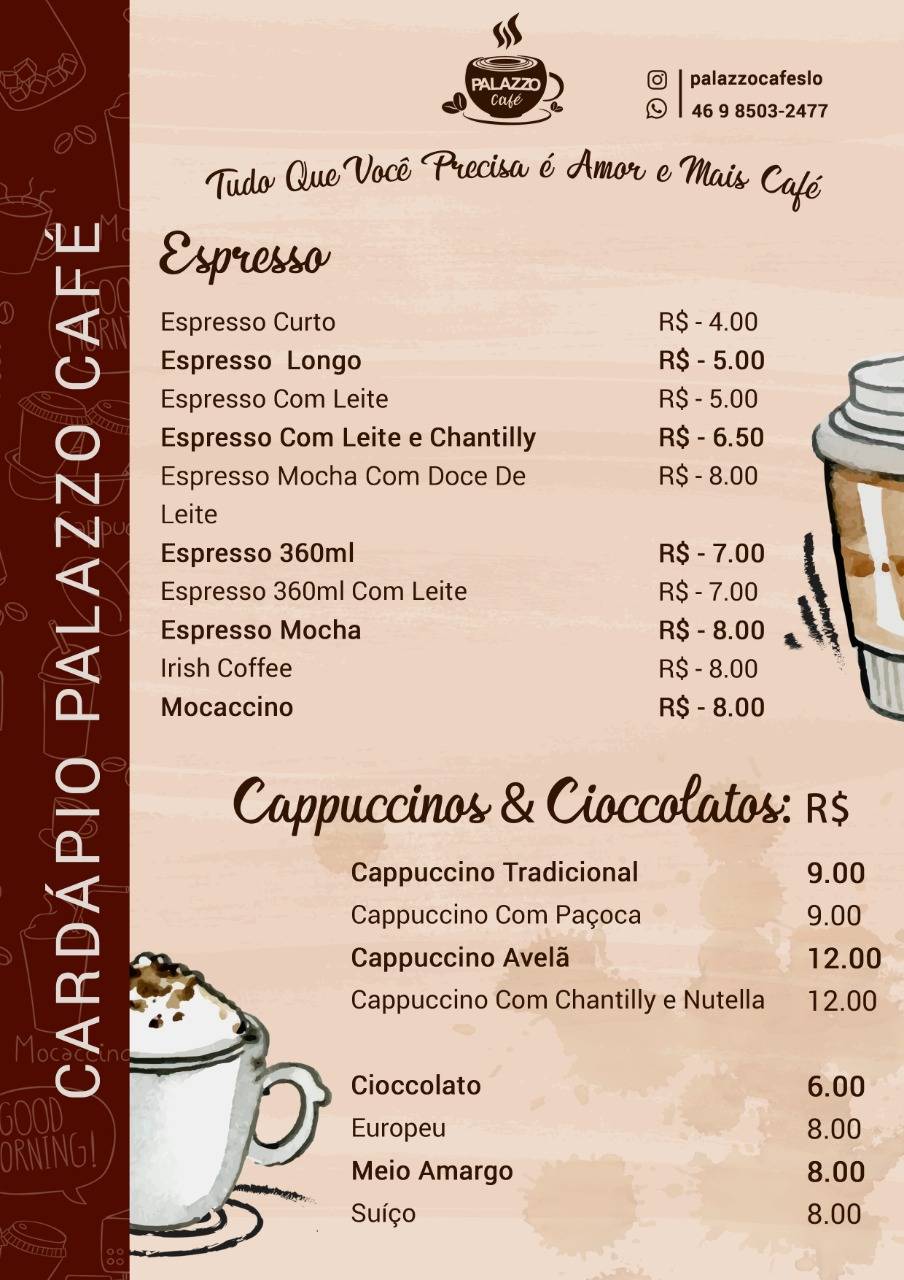 Carta de PALAZZO CAFÉ, São Lourenço do Oeste