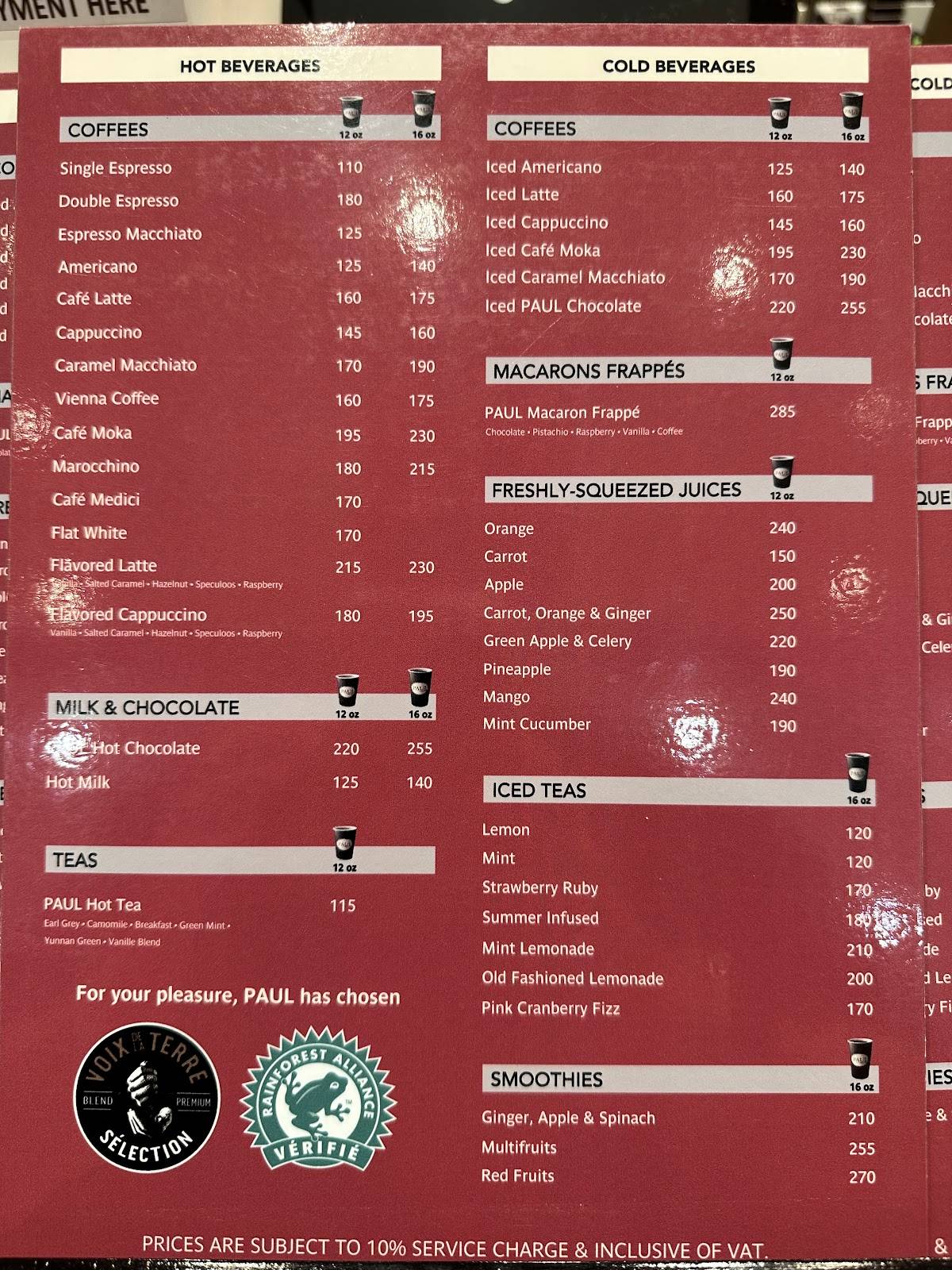Menu at PAUL Le Café cafe, Makati, Ground Floor