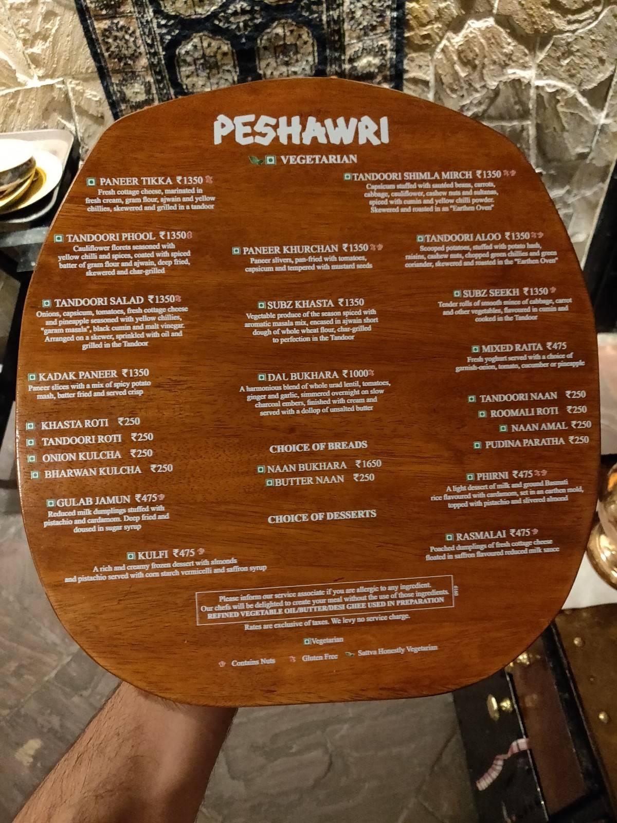 Menu at PESHAWRI, Jaipur, ITC RAJPUTANA