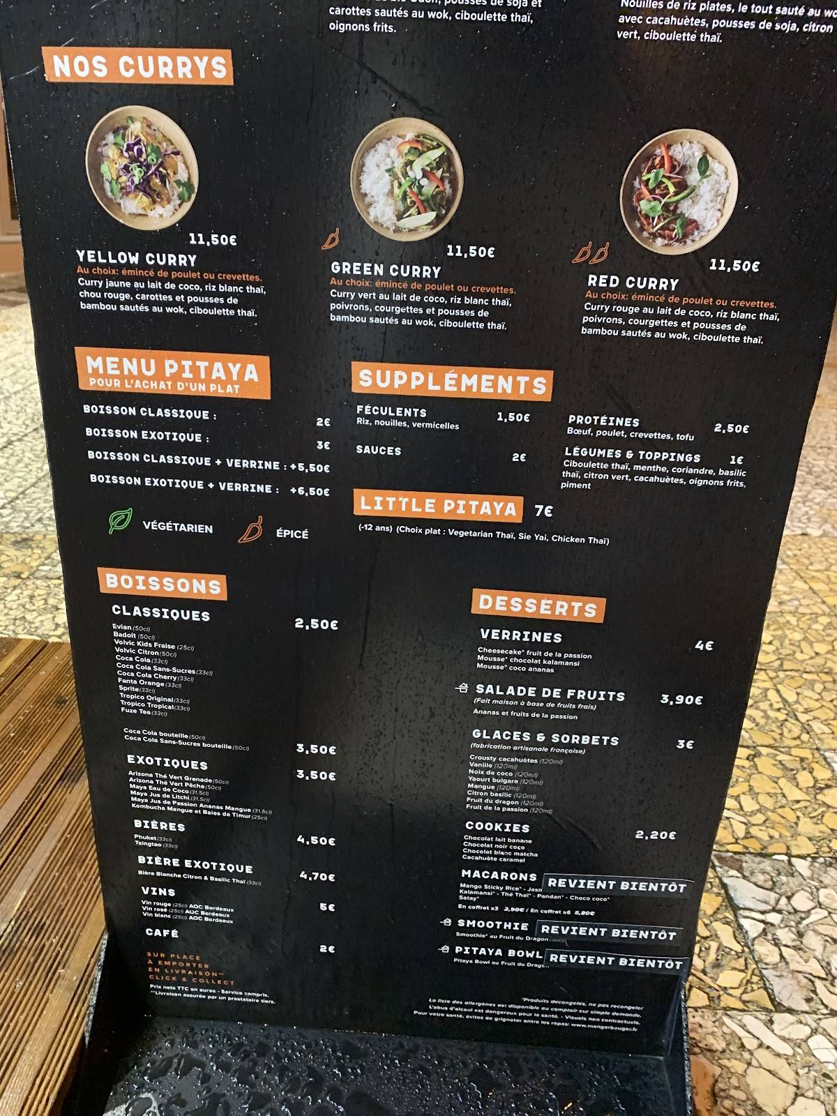 Menu au Pitaya Thaï Street Food restaurant, Limoges