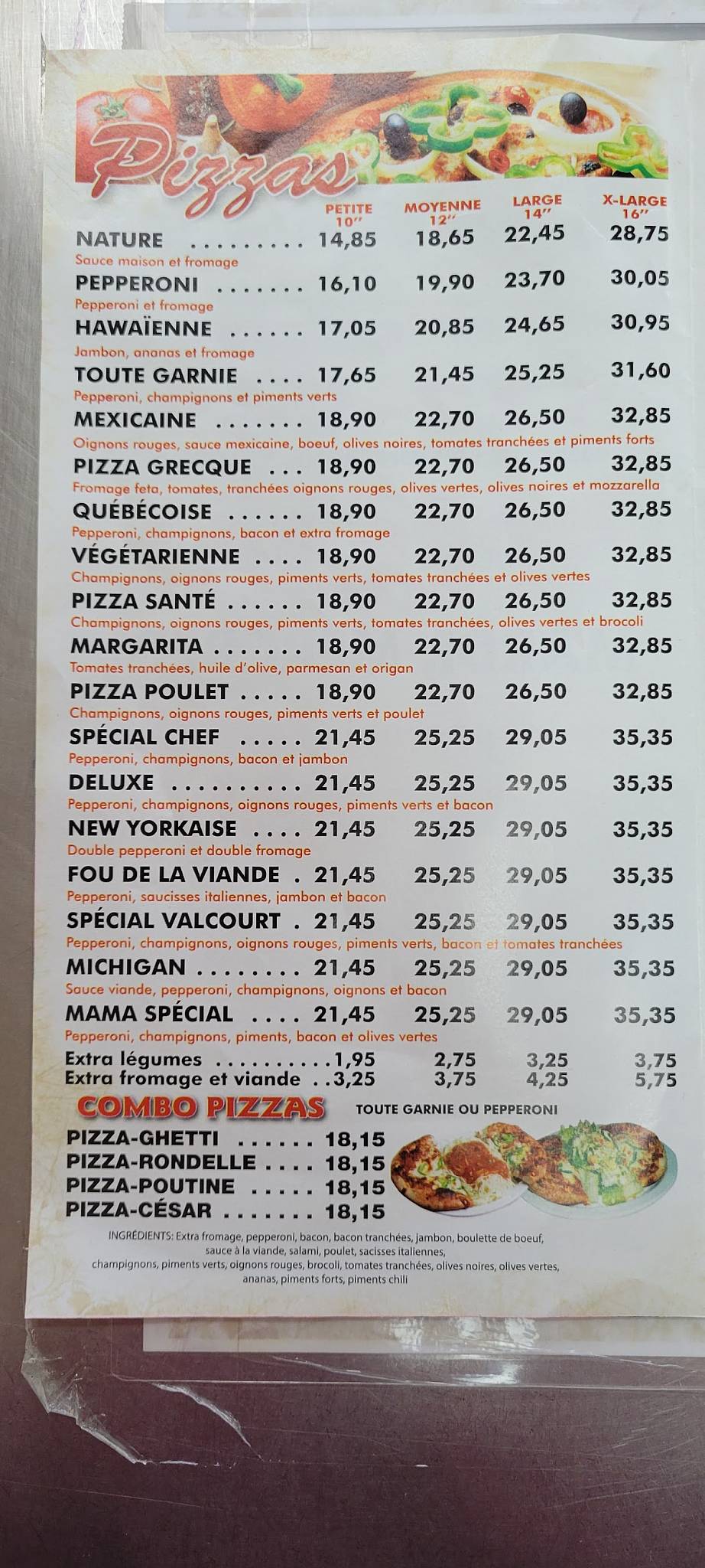Menu at PIZZA VALCOURT restaurant, Valcourt