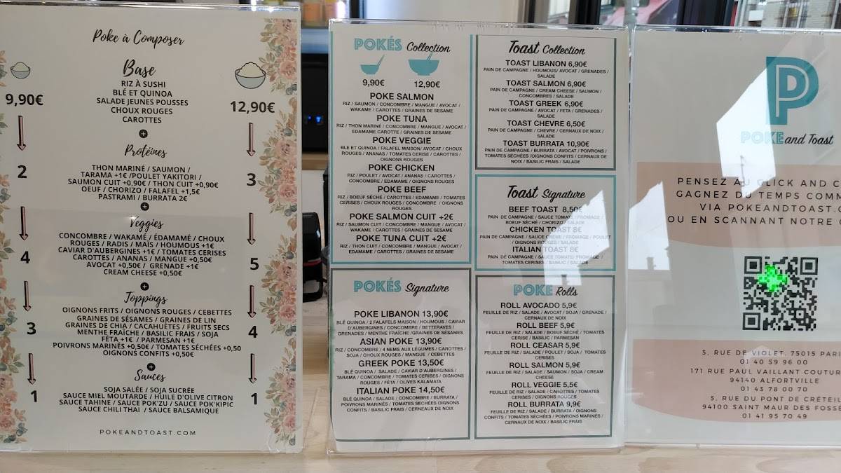 Menu au POKE AND TOAST restaurant, Alfortville