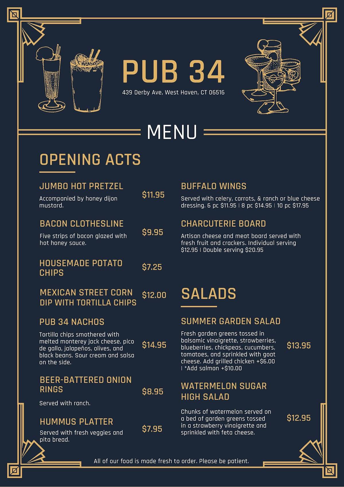 Menu at PUB 34, West Haven