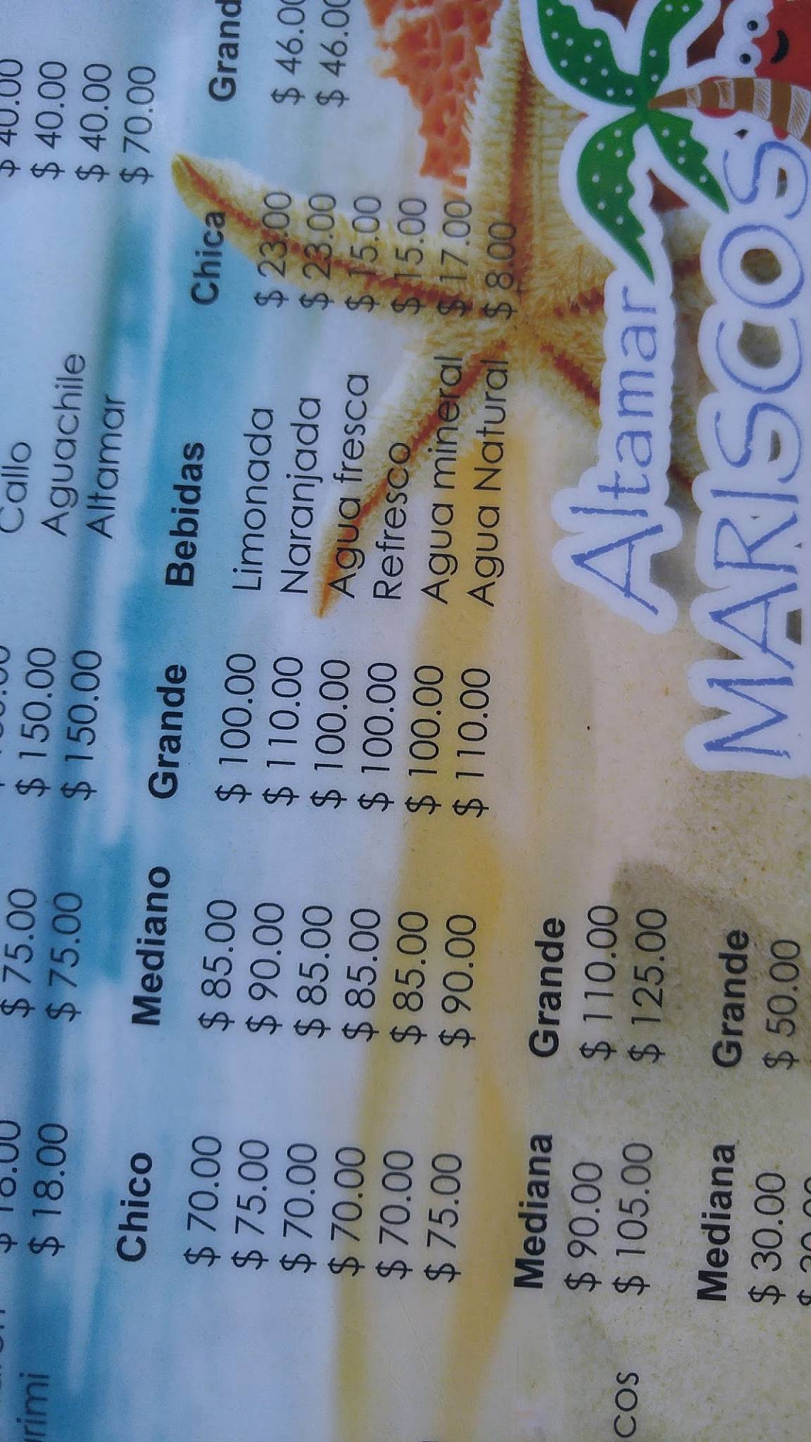 Carta del restaurante PUERTO MARISCOS, Zapopan