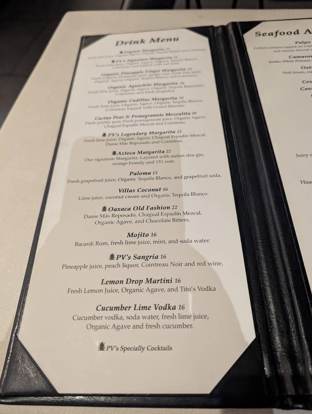 Menu at PV’S Prime Grill & Tequila pub & bar, Rancho Cucamonga