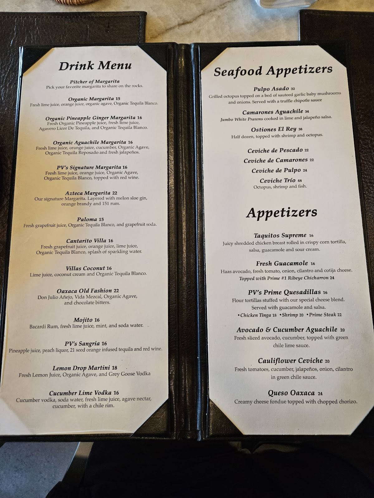 Menu at PV’S Prime Grill & Tequila pub & bar, Rancho Cucamonga