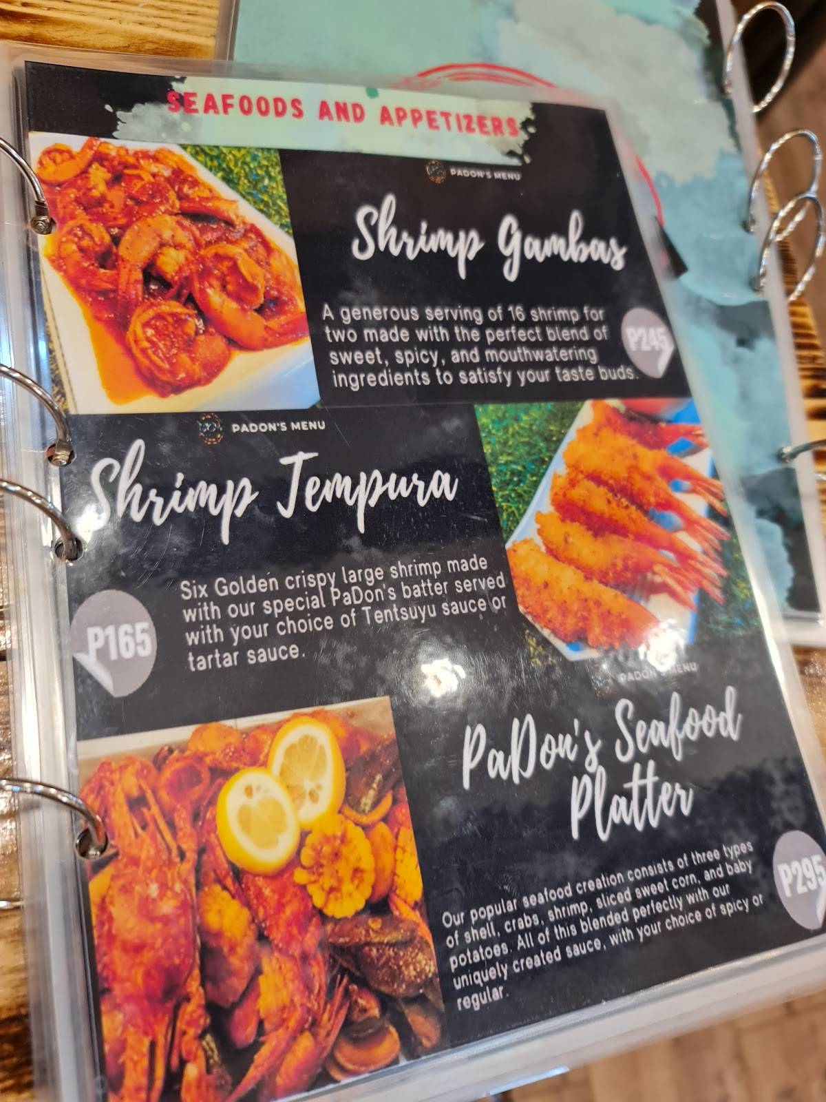 Menu at PaDon's restaurant, Digos City