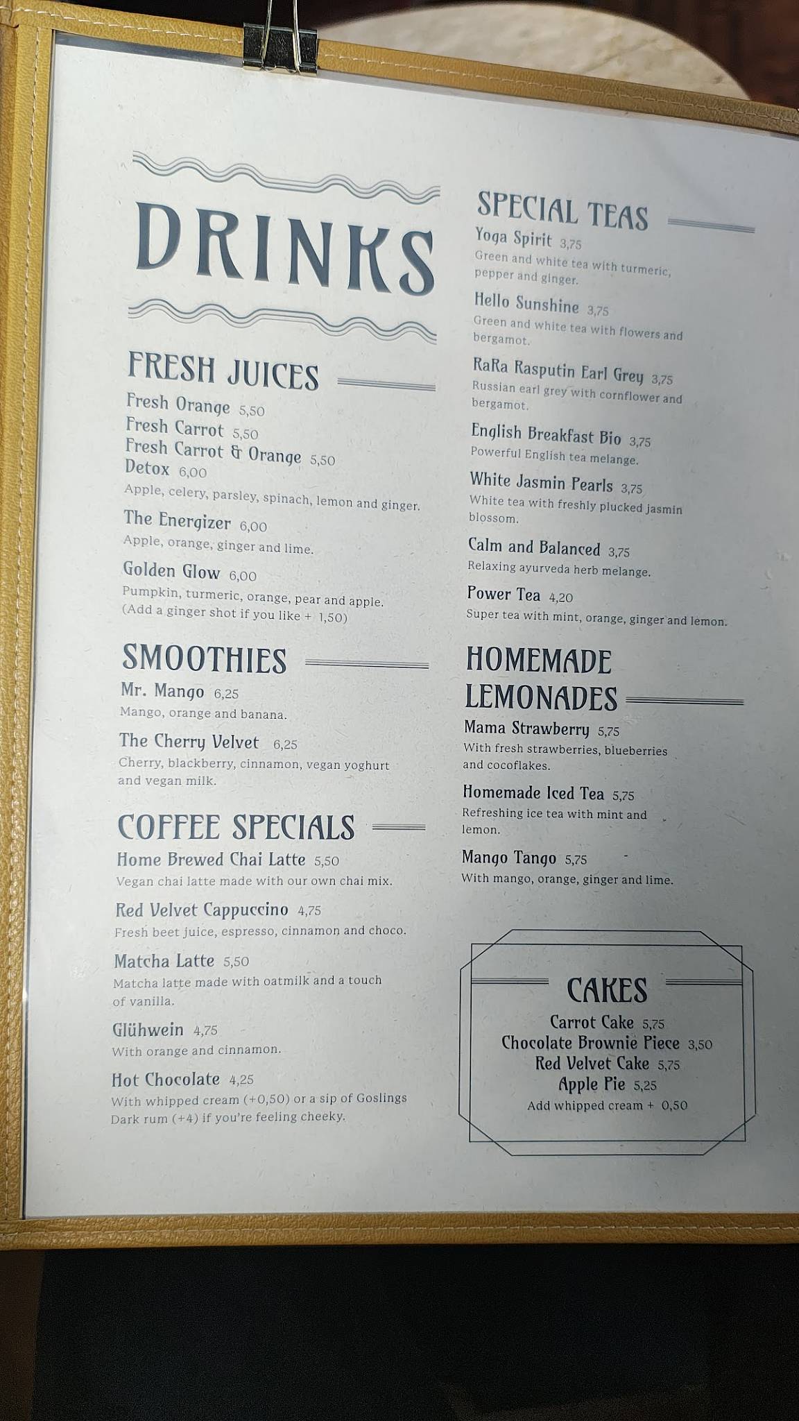 Menu at Paco Ciao restaurant, Leiden