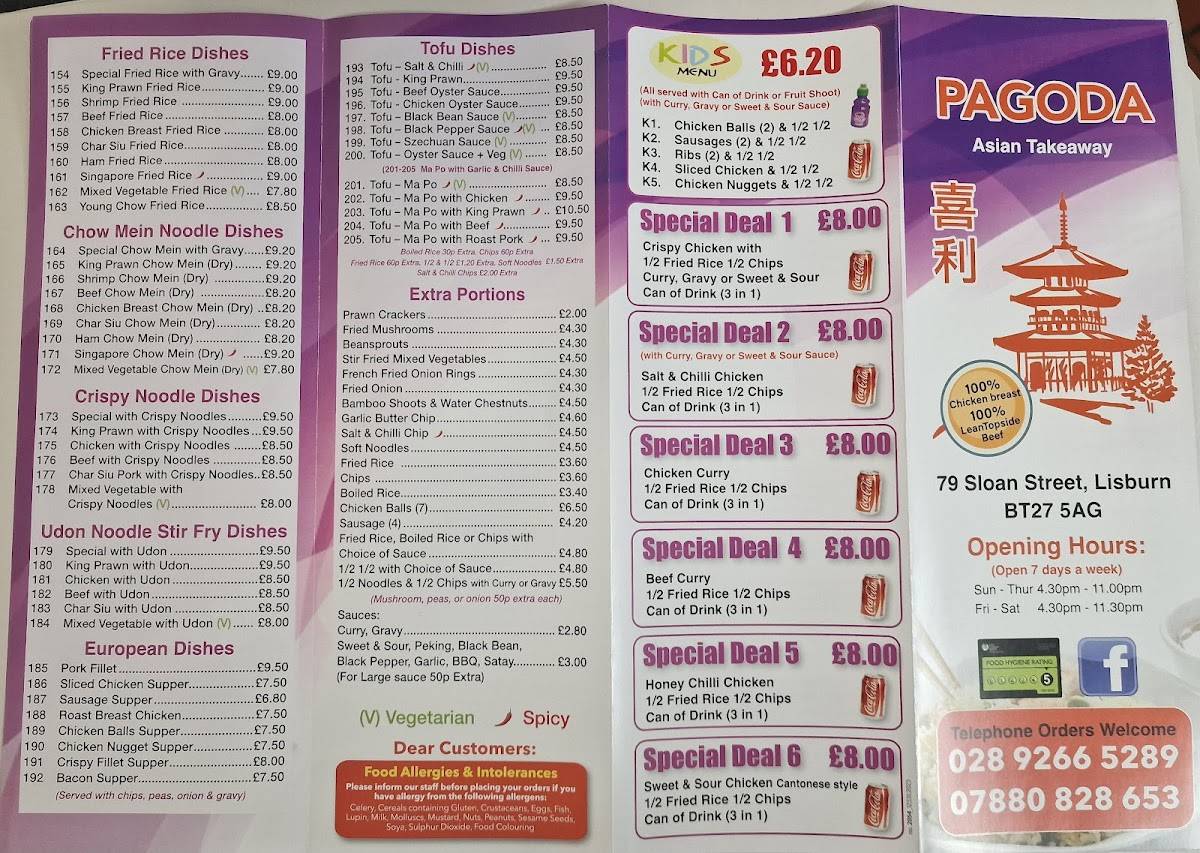 Menu at Pagoda Chinese Takeaway restaurant, Lisburn