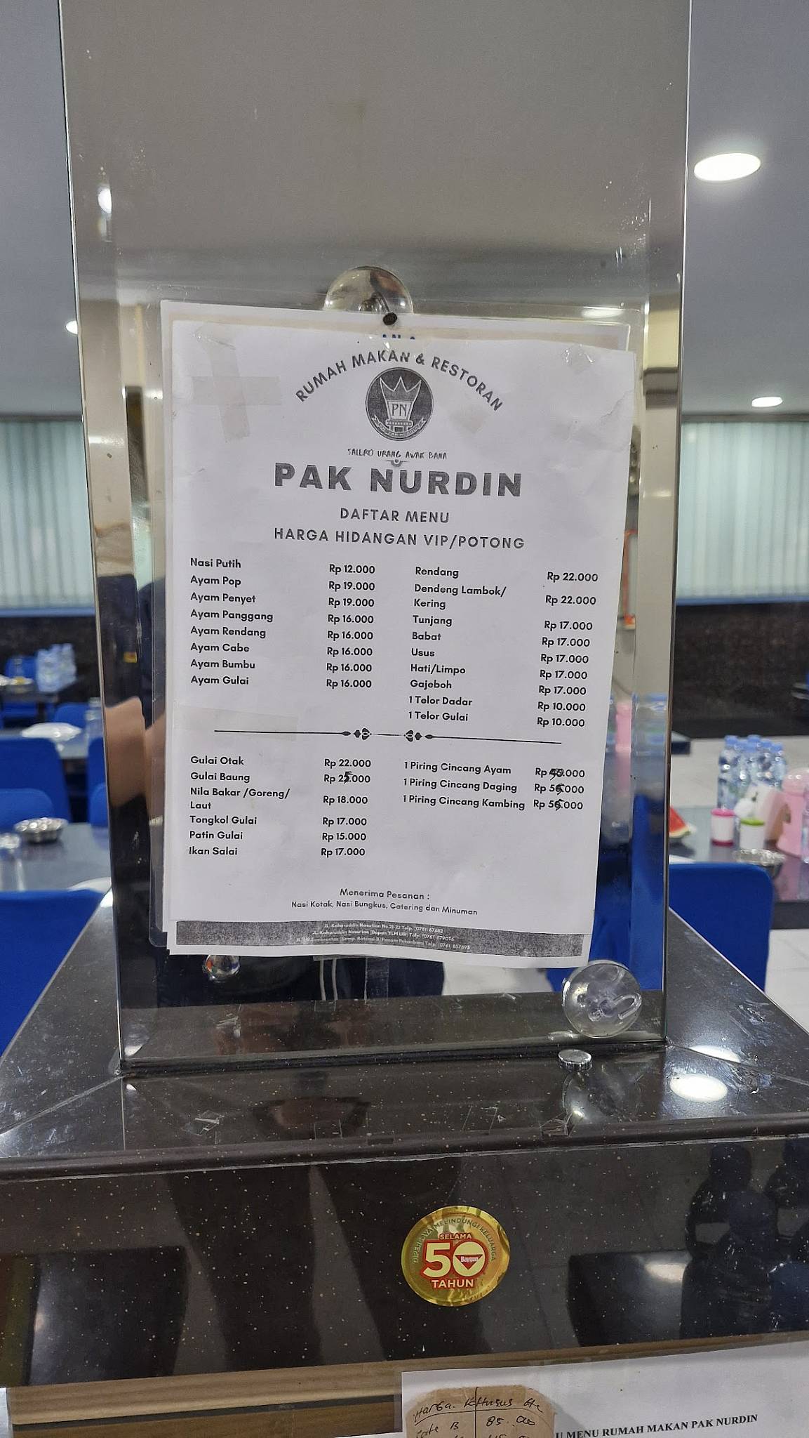 Menu at Pak Nurdin Restaurant, Pekanbaru