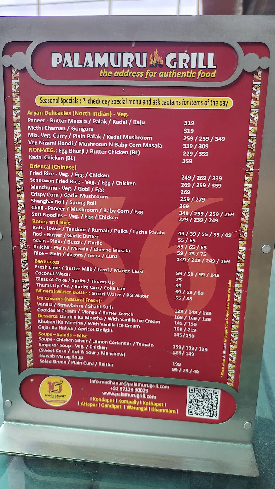Menu at Palamuru Grill, Hyderabad, Opposite Meridian School