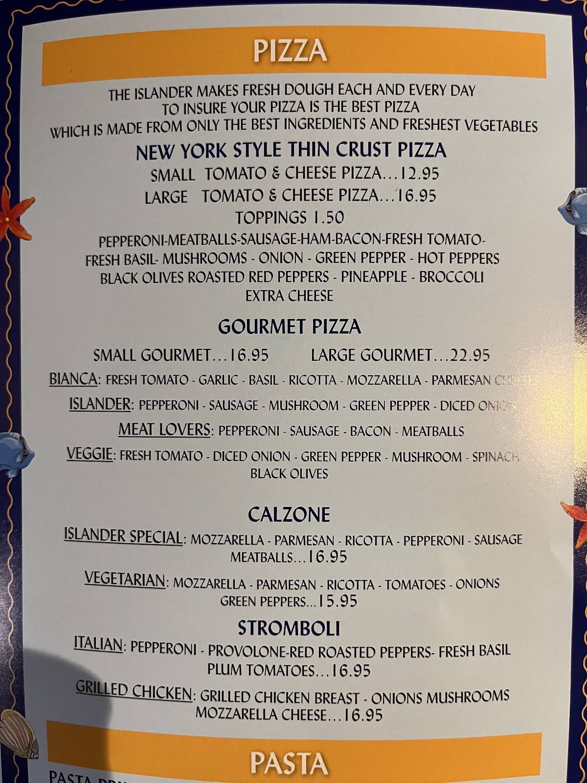 Menu at The Islander Grill and Tiki Bar, Palm Beach Shores