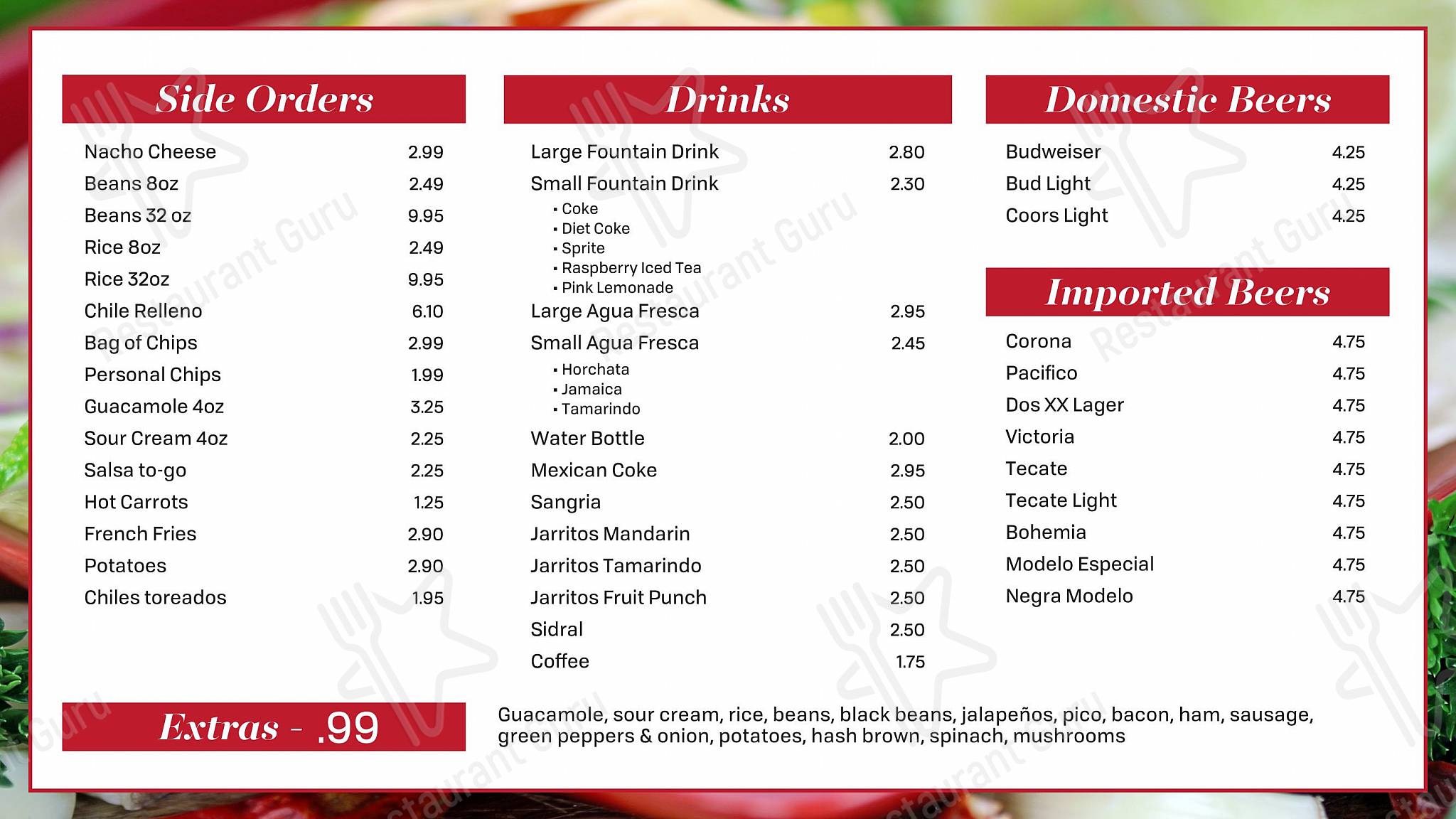 Menu at Palmitos Mexican Eatery restaurant, San Diego