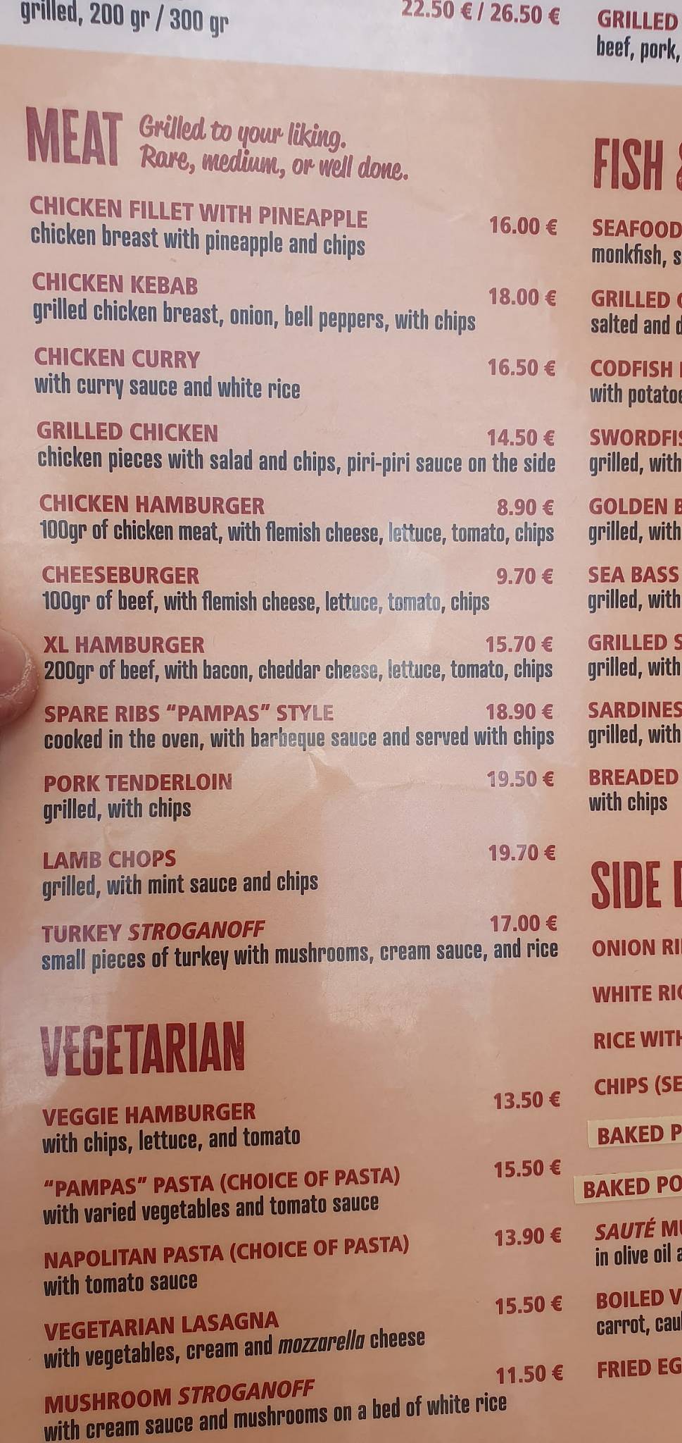 Menu at Pampas Steakhouse, Albufeira