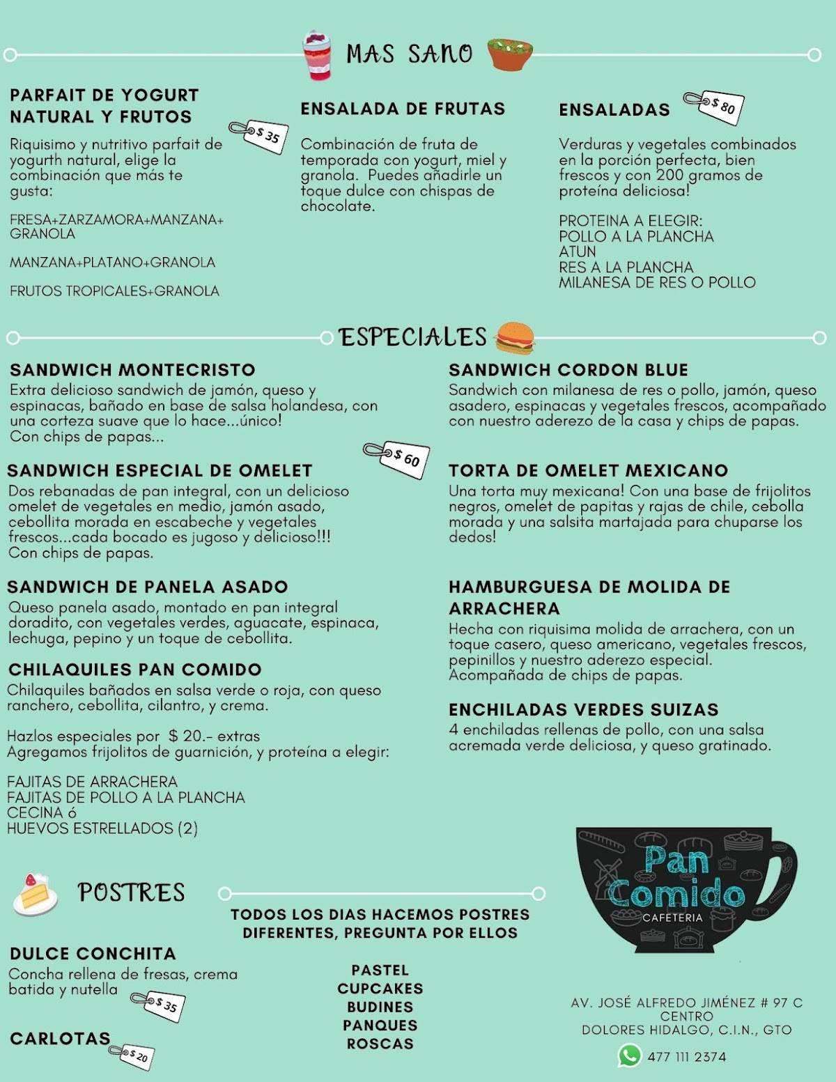 Carta de Pan Comido Cafeteria, Dolores Hidalgo Cuna de la Independencia ...