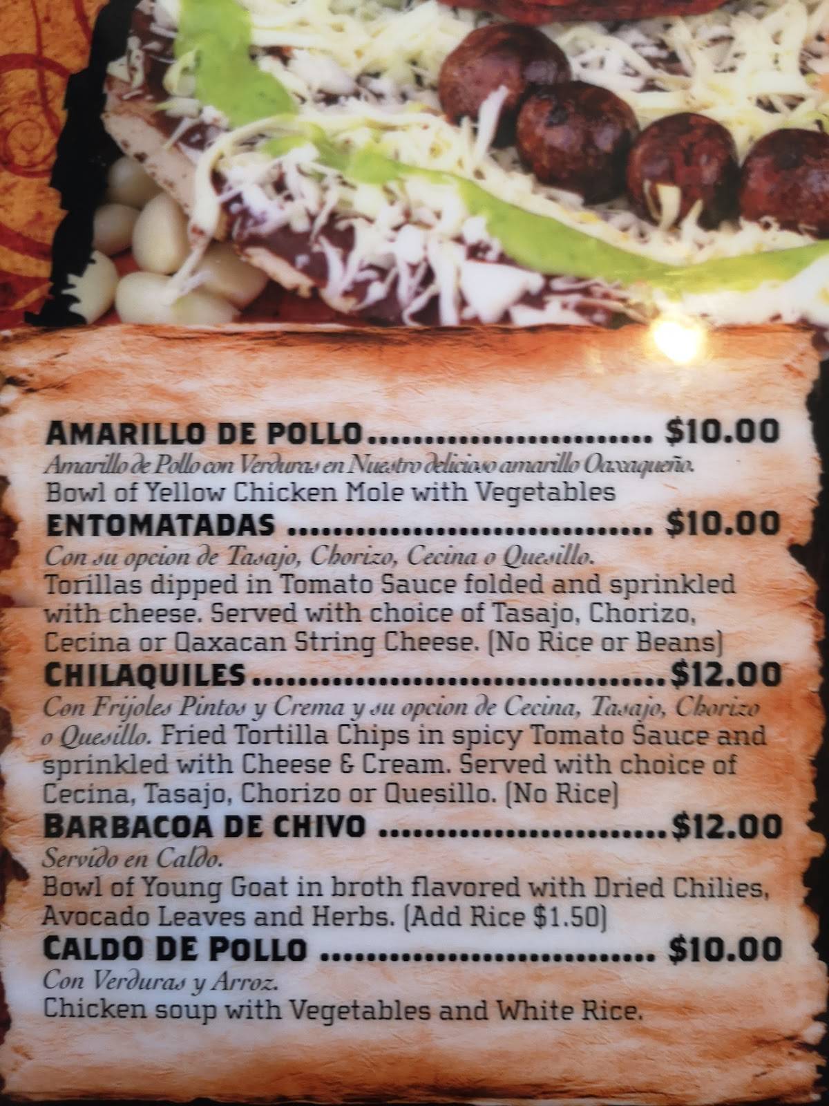 Menu at Pan Dulce Bakery, Los Angeles