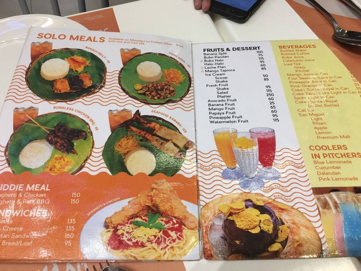 Menu at Panagatan Restaurant, Cagayan de Oro, FJ4F+M5R