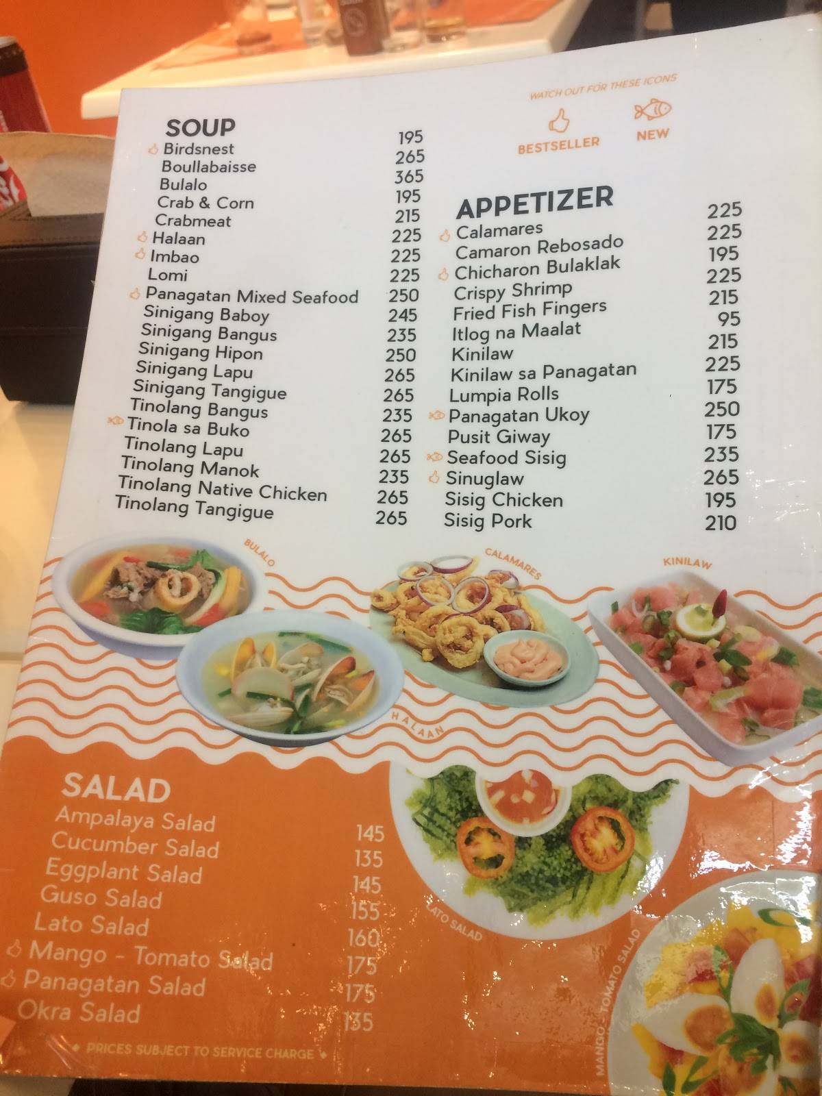 Menu at Panagatan Restaurant, Cagayan de Oro, FJ4F+M5R