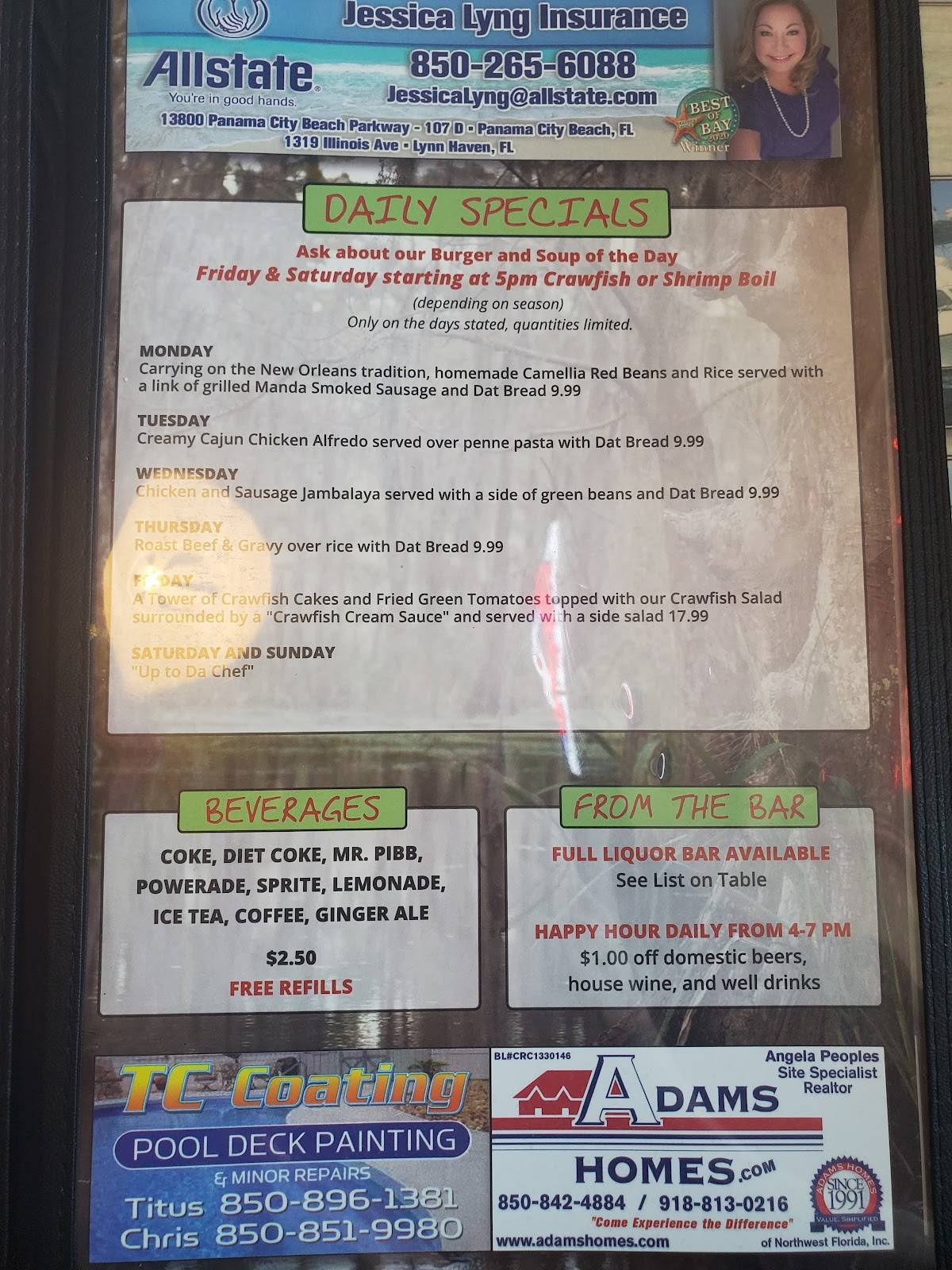 Menu at Dat Cajun Place Cafe, Panama City Beach, 2705 Thomas Dr