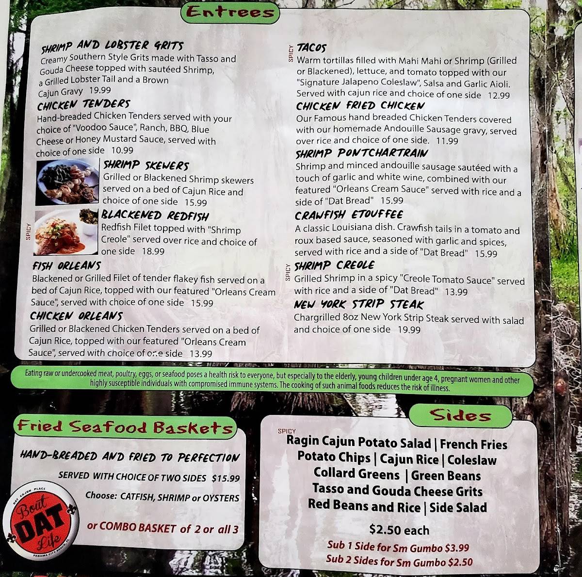 Menu at Dat Cajun Place Cafe, Panama City Beach, 2705 Thomas Dr