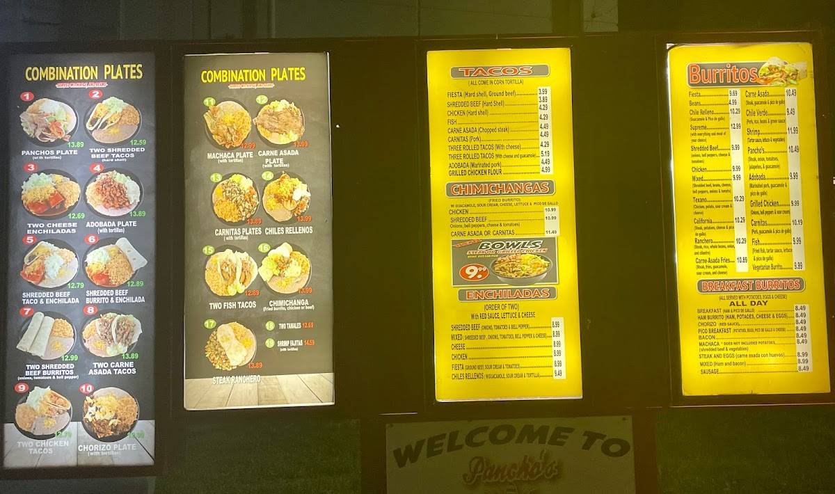 Menu at Poncho's Mexican Food restaurant, Casper, CY Ave
