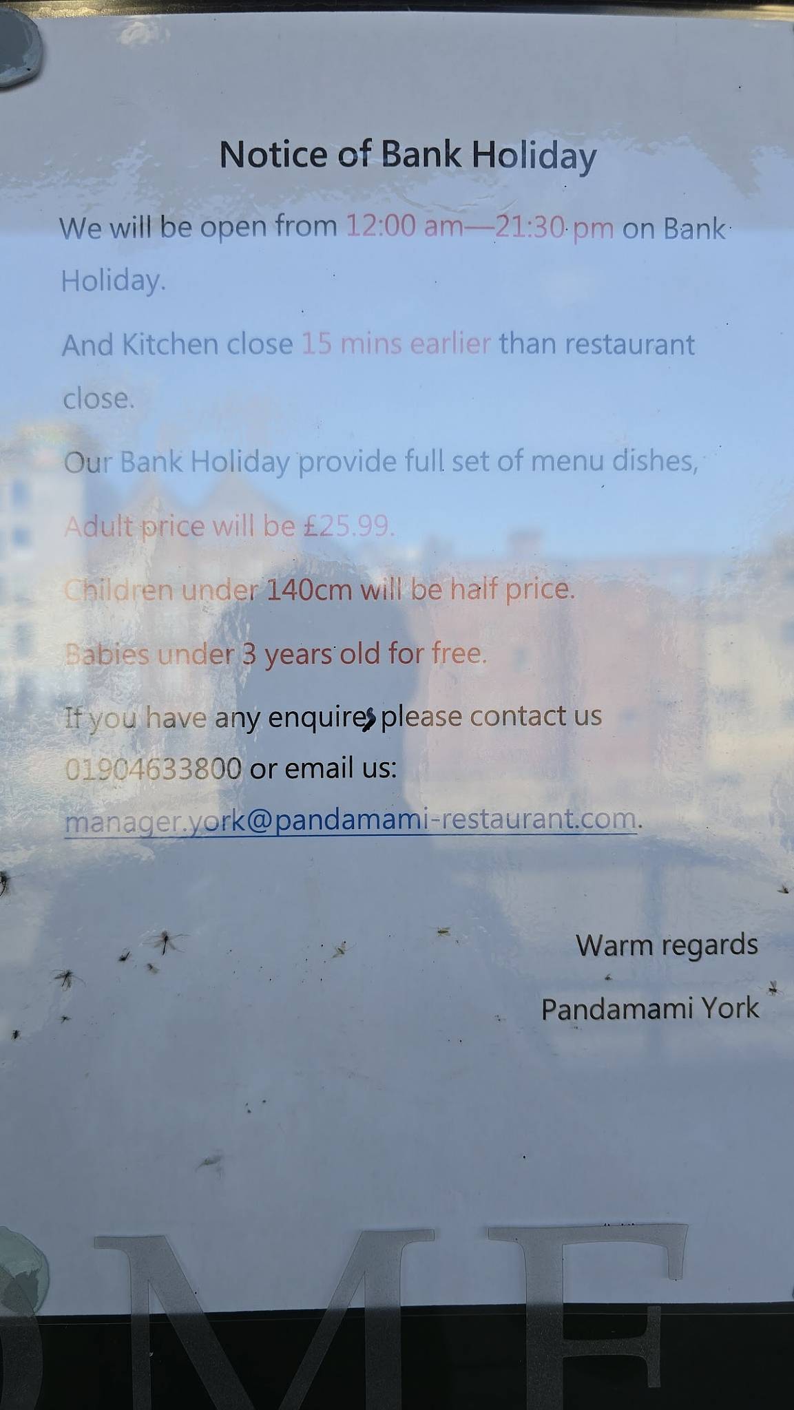 Menu at Panda Mami York restaurant, York