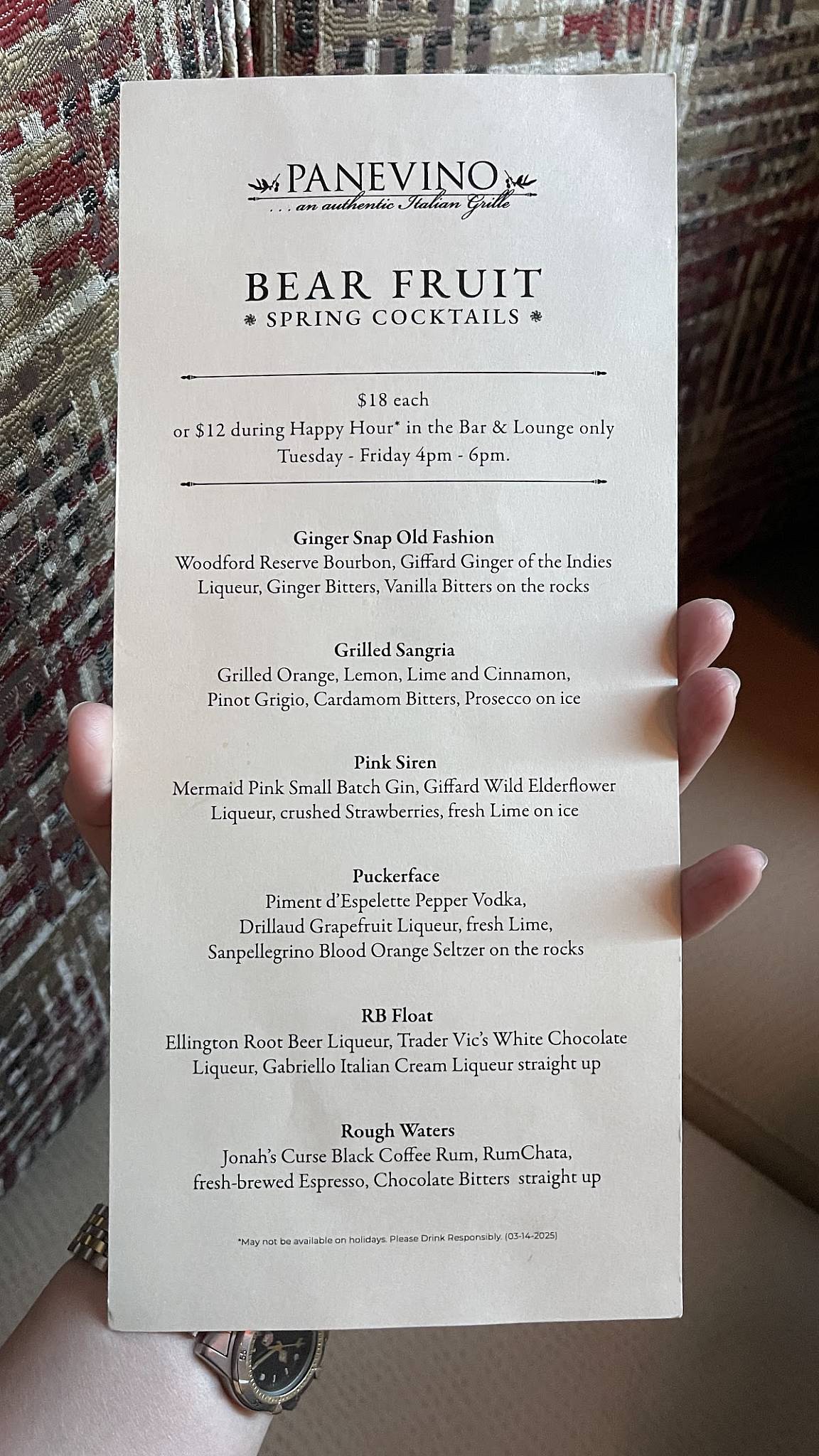 Menu at Panevino Italian Grille & Deli Café restaurant, Las Vegas