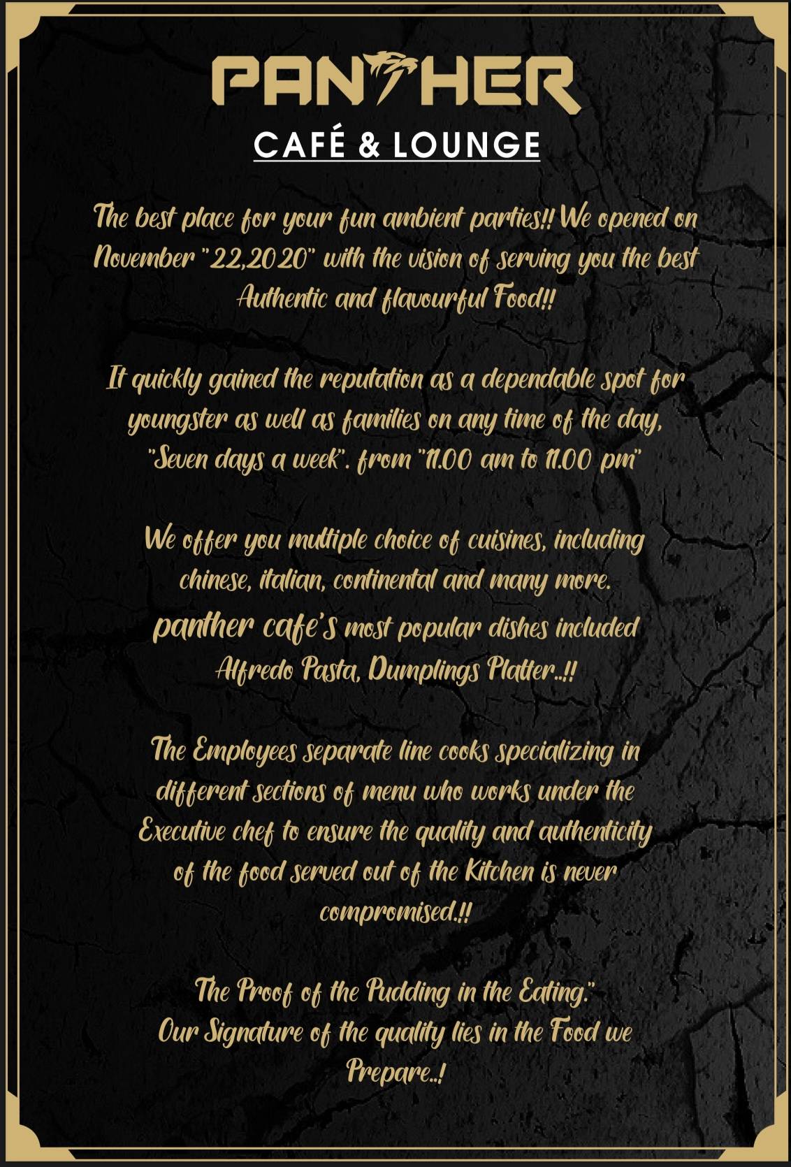 Menu at Panther Cafe & Lounge, New Delhi