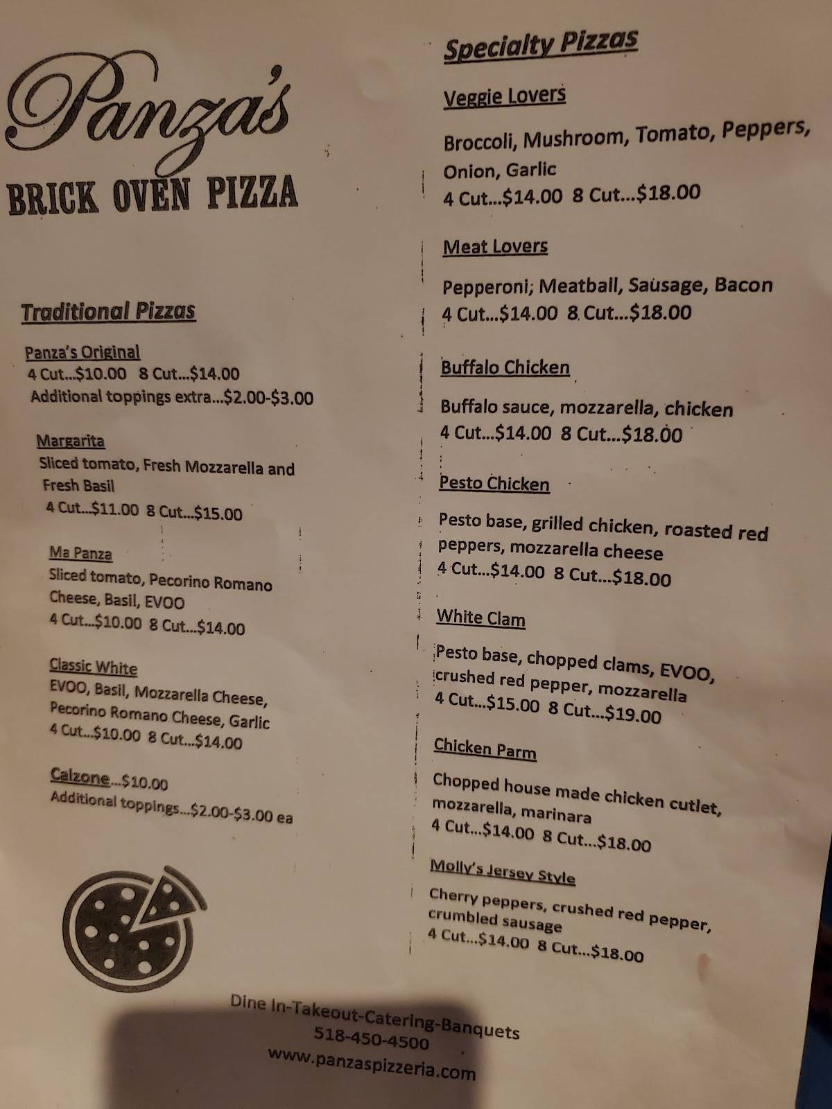 Menu at Panza's On The Lake restaurant, Saratoga Springs, 510 NY-9P